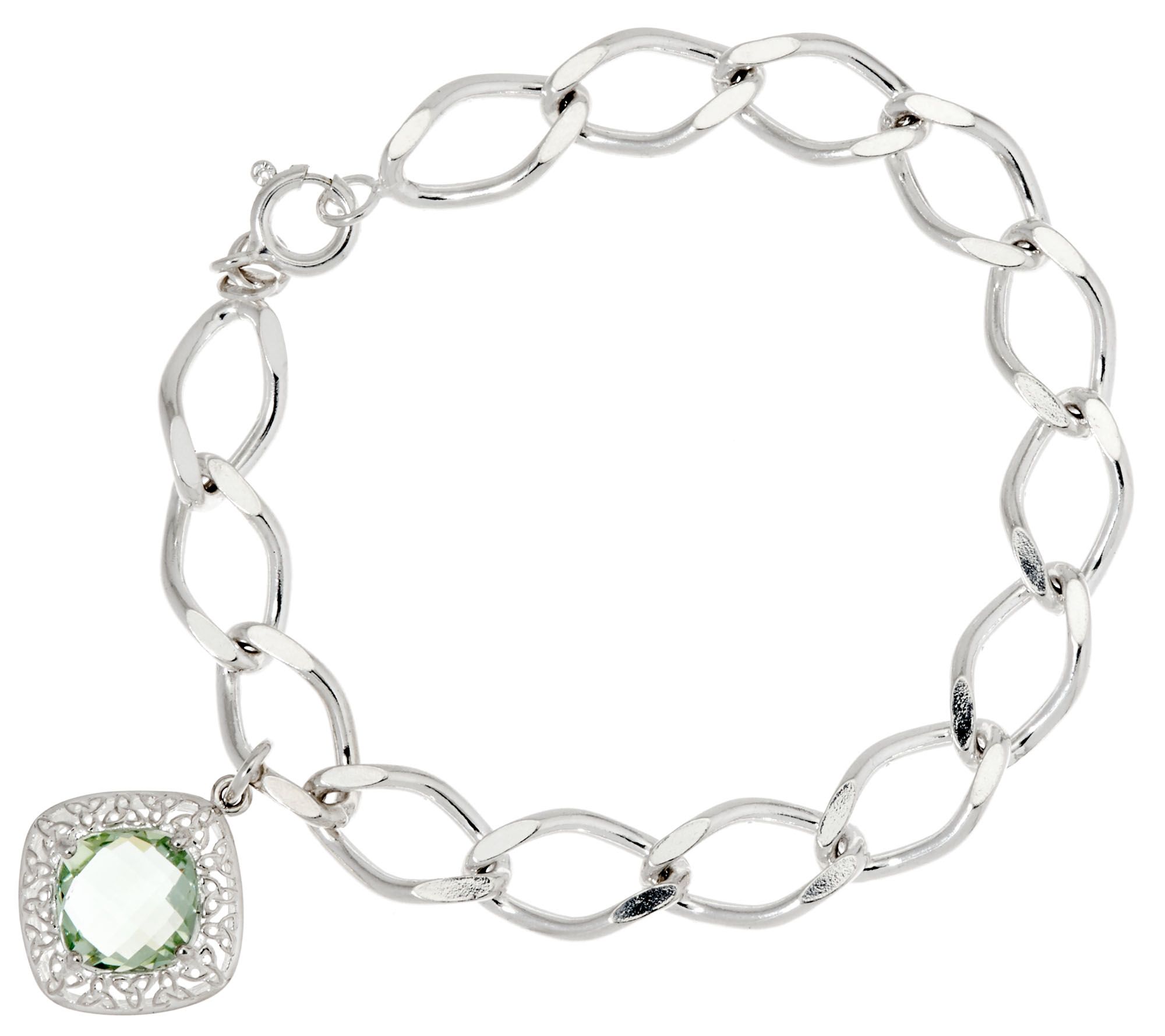 JMH Jewellery Sterling Silver Bracelet with Green Quartz Charm - QVC.com