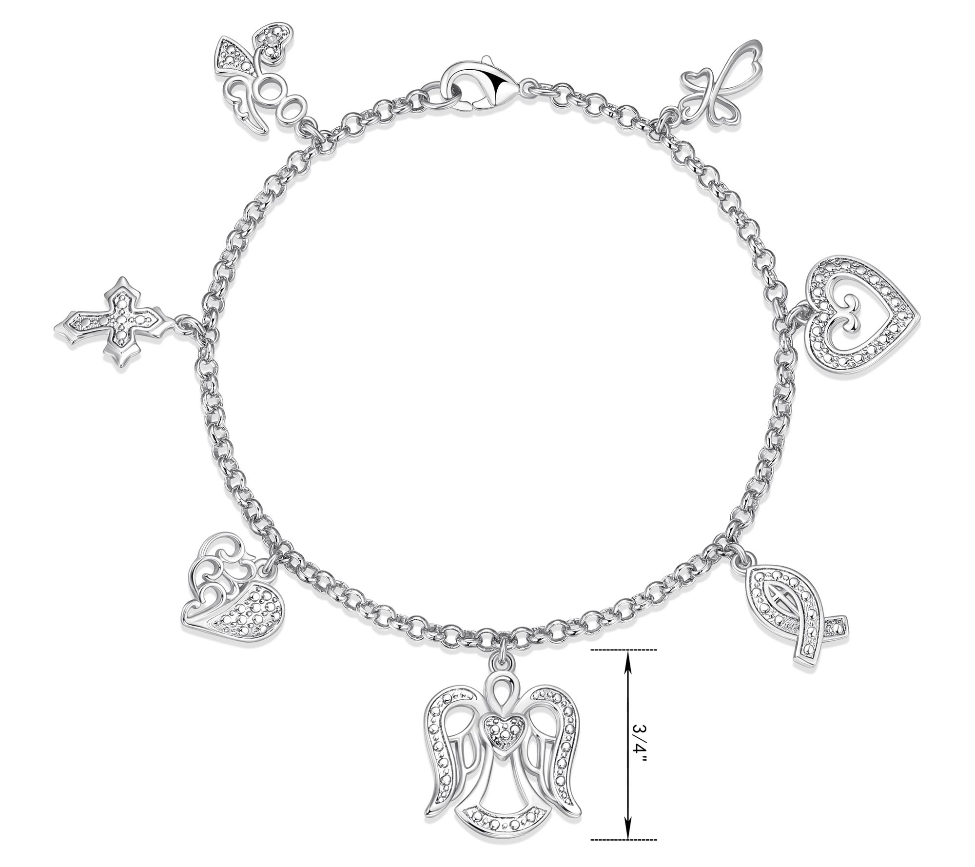 Sterling Silver Diamond Accent Multi-Charm Bracelet - QVC.com