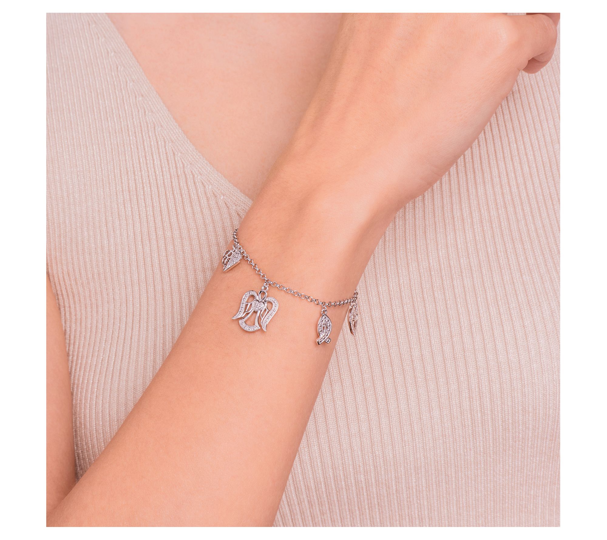 Sterling Silver Diamond Accent Multi-Charm Bracelet - QVC.com