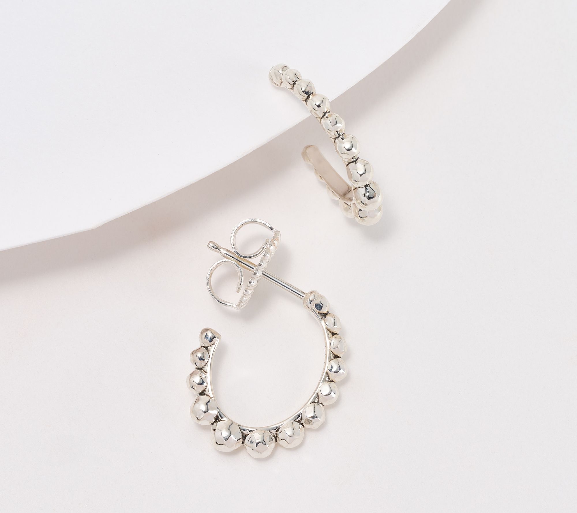 JAI Sterling Silver Graduated Hammered Bead 3/4" Hoops - QVC.com