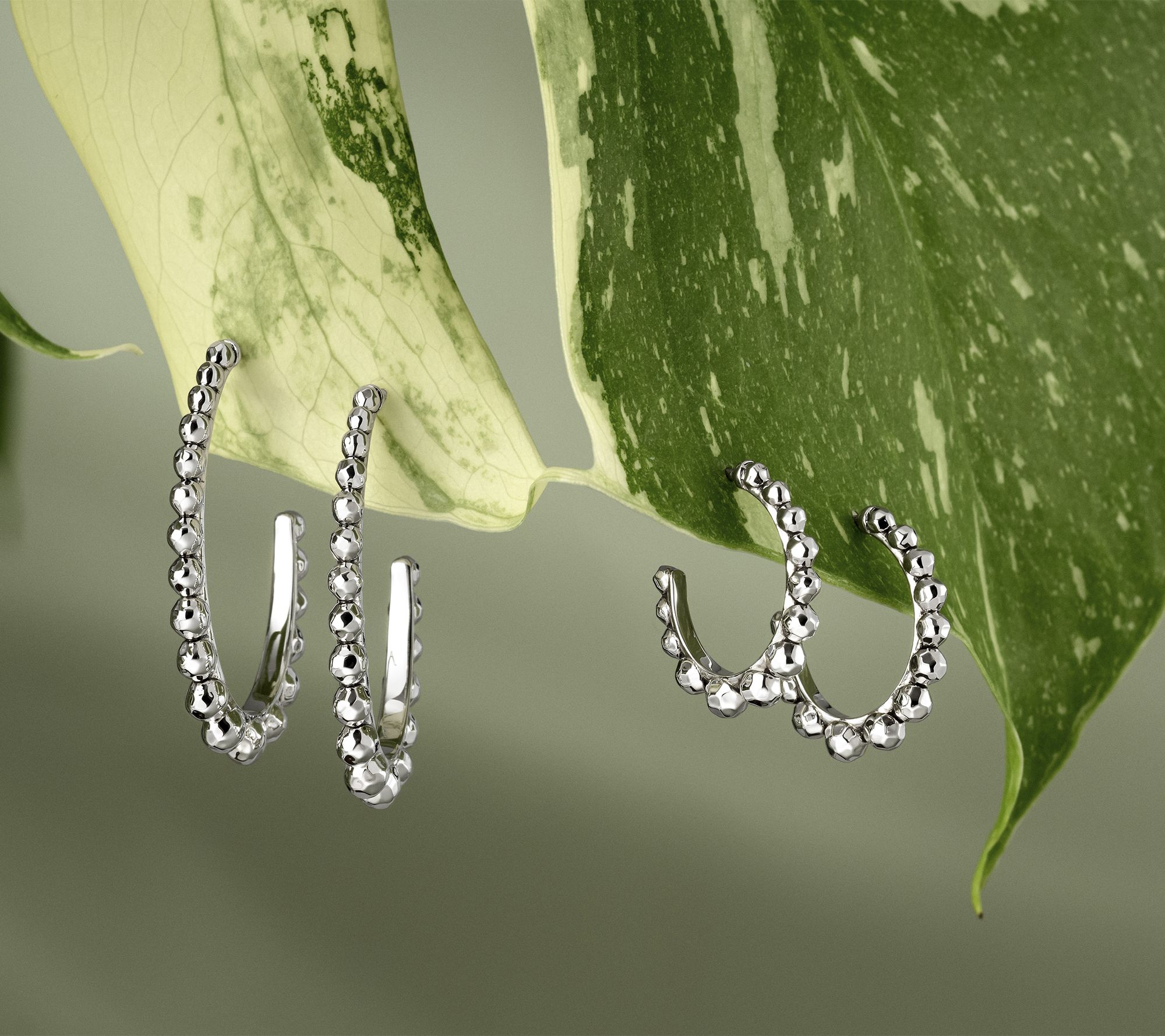 JAI Sterling Silver Graduated Hammered Bead 3/4" Hoops - QVC.com