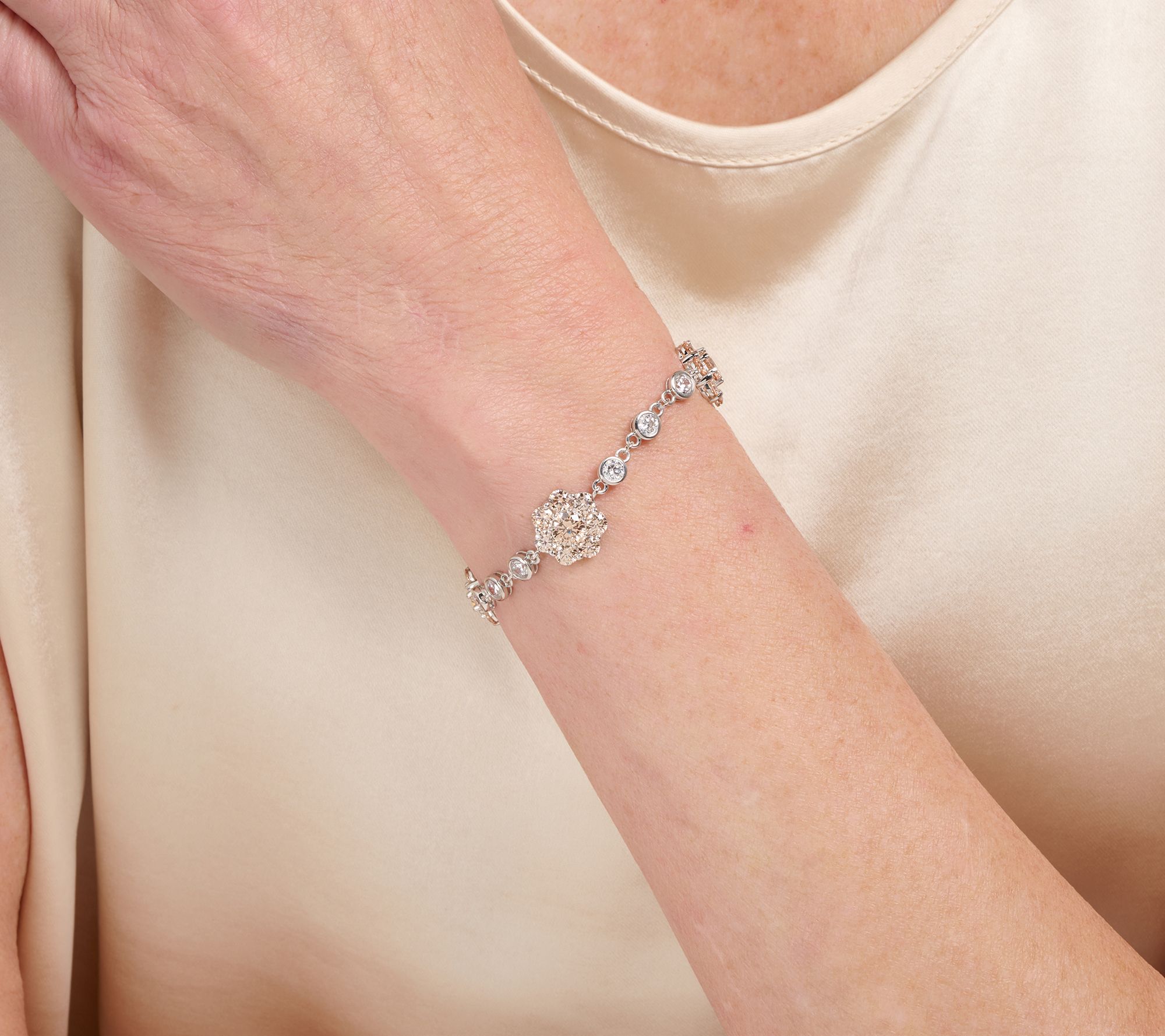 Diamonique x Lulu Frost Champagne Flower Bracelet Sterling Silver - QVC.com