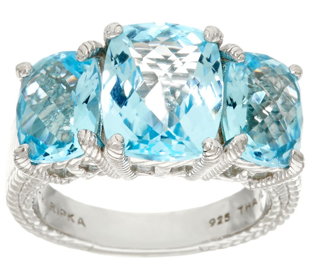 "As Is" Judith Ripka Sterling 7.80 cttw Blue Topaz 3-Stone Ring - QVC.com