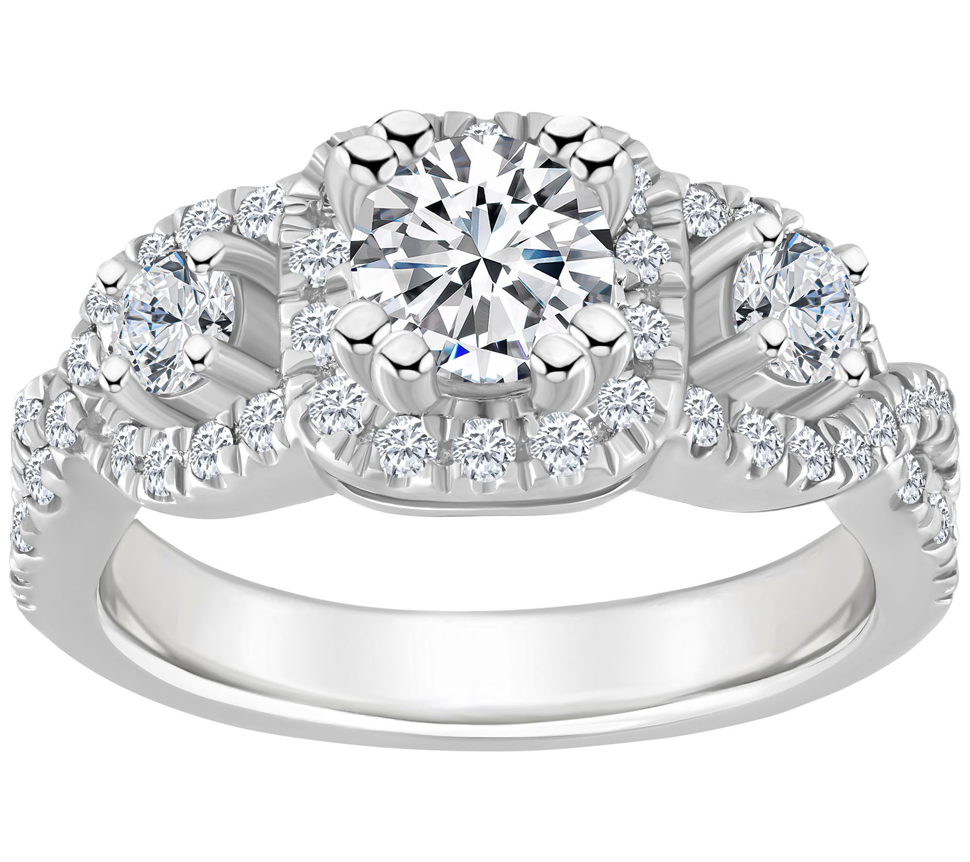 Affinity 1.40 cttw Diamond Halo 3-Stone Ring, 1 4K Gold - QVC.com