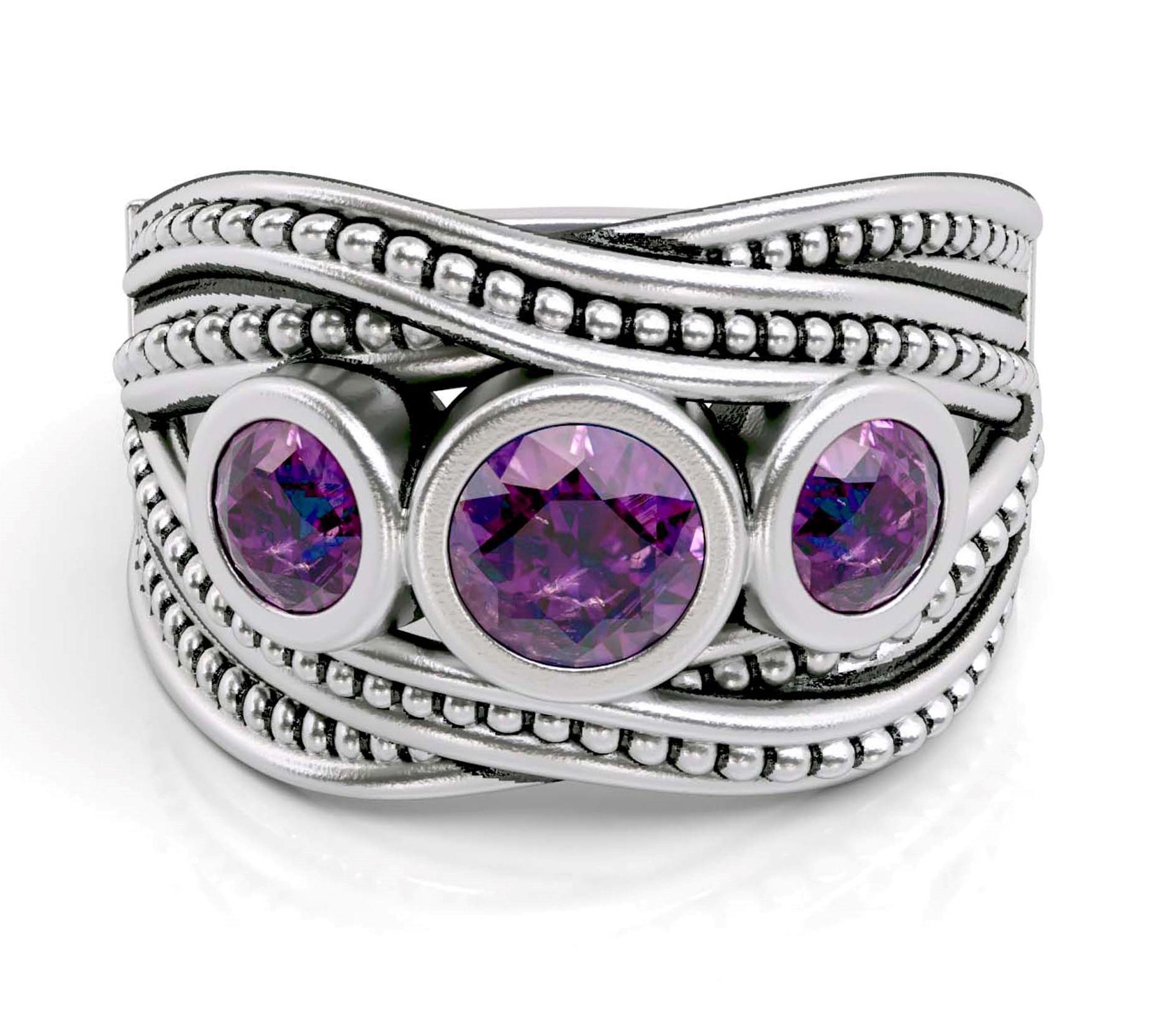 Or Paz Sterling Silver Three Gemstone Textured Ring - QVC.com
