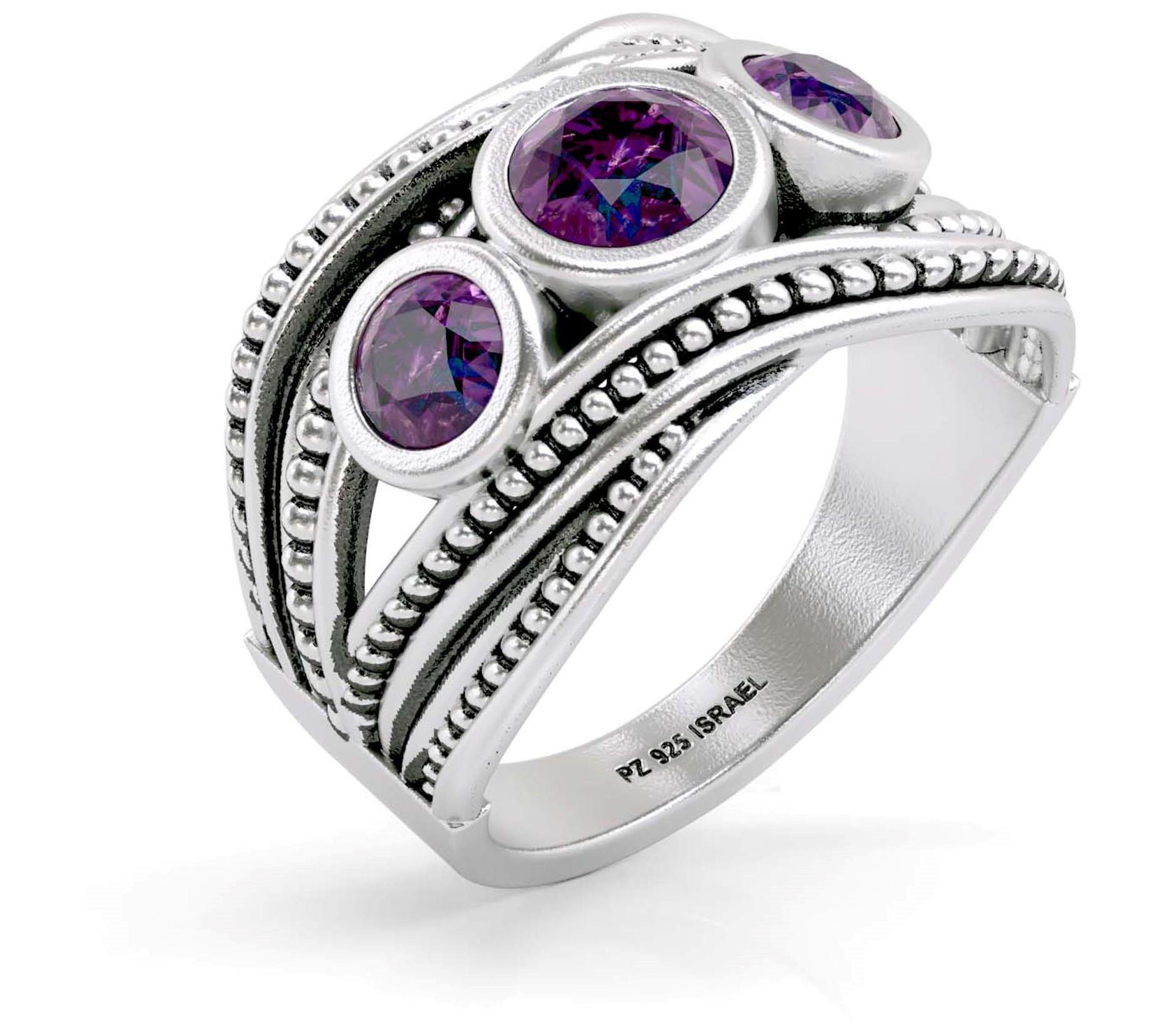 Or Paz Sterling Silver Three Gemstone Textured Ring - QVC.com