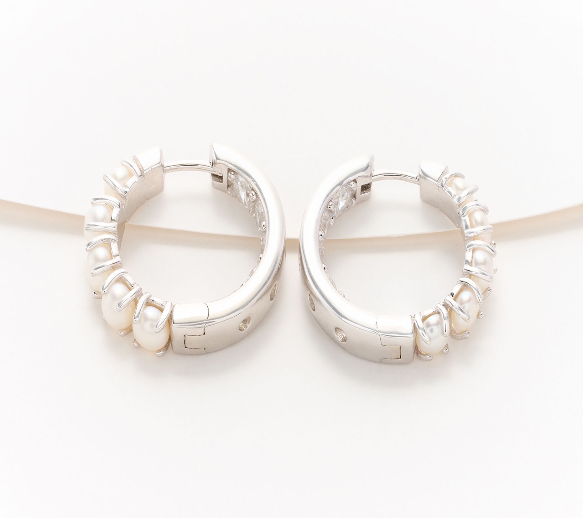 Honora Cultured Pearl & CZ Inside Out Hoops, Sterling Silver - QVC.com