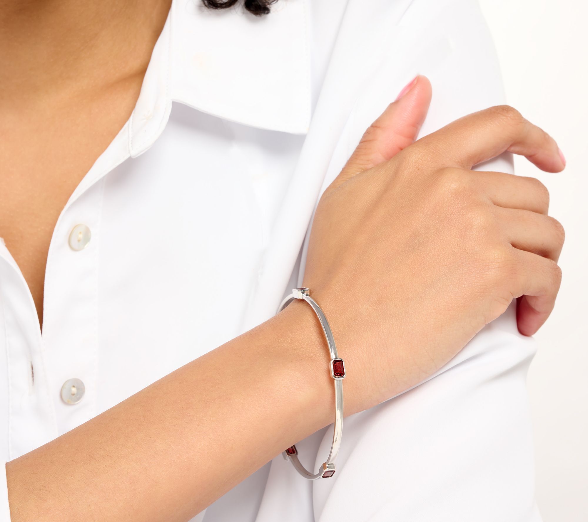 David Markstein Bronze Emerald Cut Silver Plated Gemstone Bangle - QVC.com