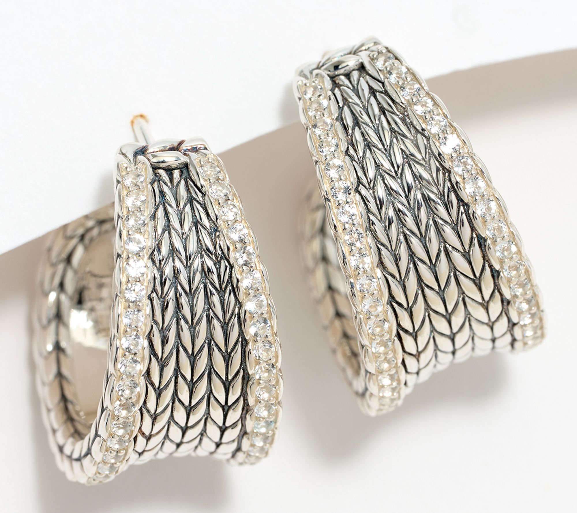 JAI Sterling Silver Pave Gemstone Saddle Hoop Earrings - QVC.com