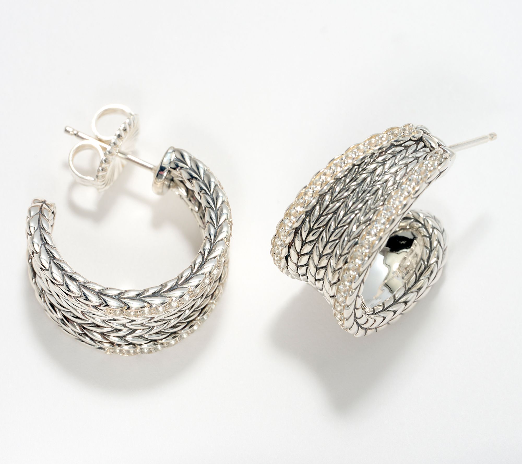 JAI Sterling Silver Pave Gemstone Saddle Hoop Earrings - QVC.com