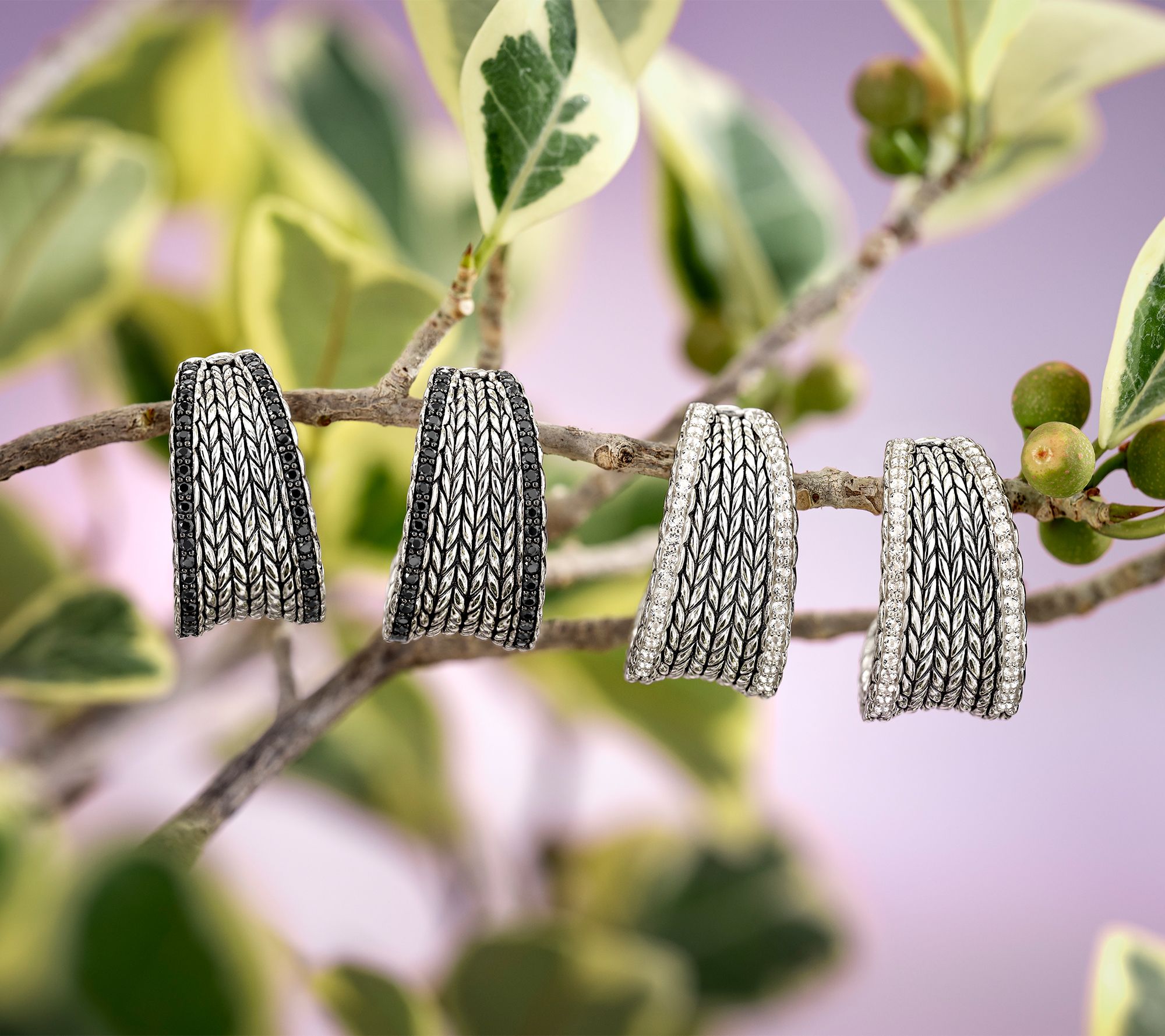 JAI Sterling Silver Pave Gemstone Saddle Hoop Earrings - QVC.com