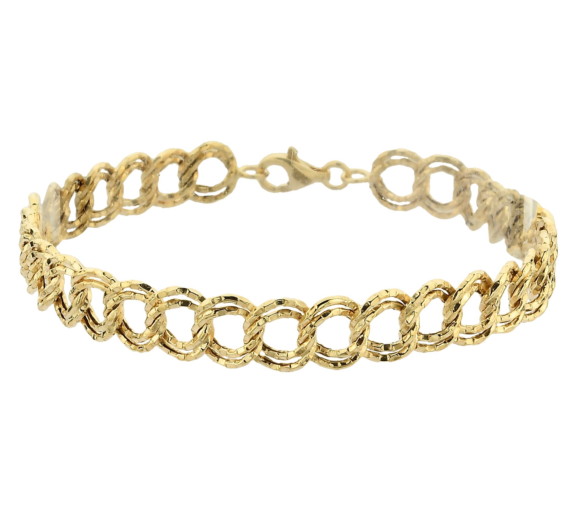 Adorna 14K Gold Textured Double Oval Link Bracelet - QVC.com