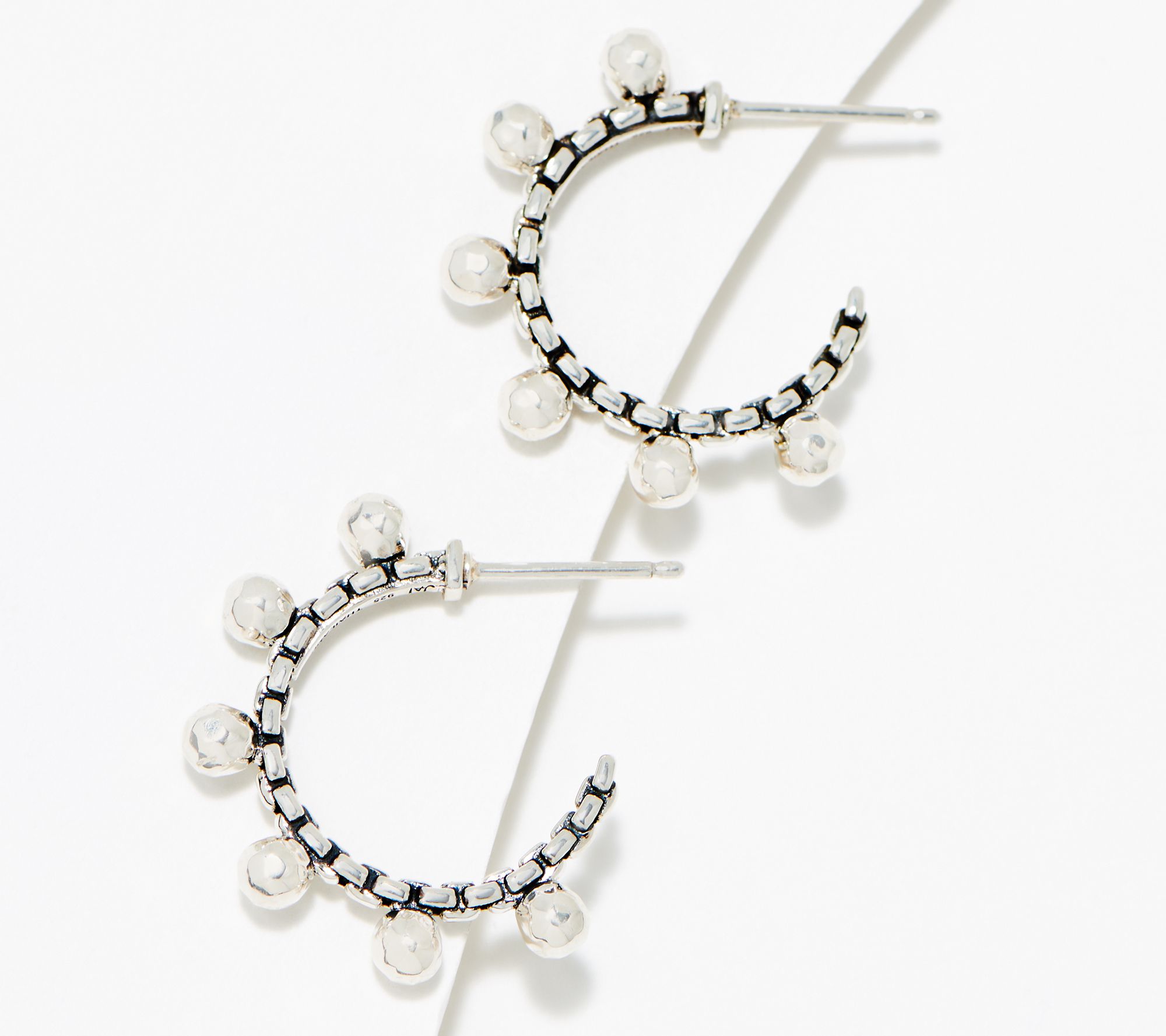 "As Is" JAI Sterling Silver Hammered Bead 1" Hoop Earrings - QVC.com
