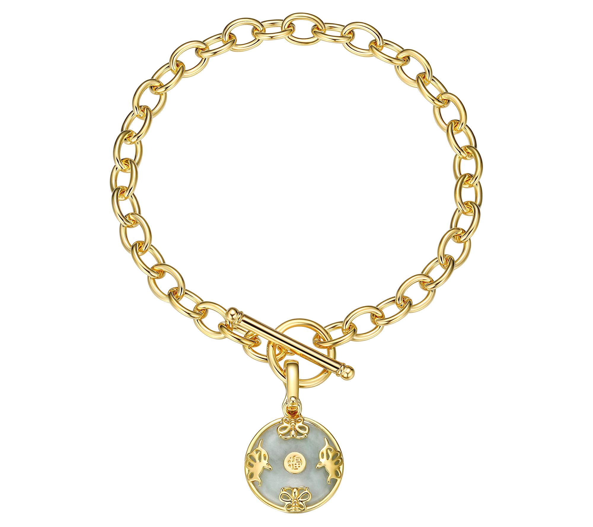 18K Gold Plated Jade Charm Toggle Bracelet - QVC.com