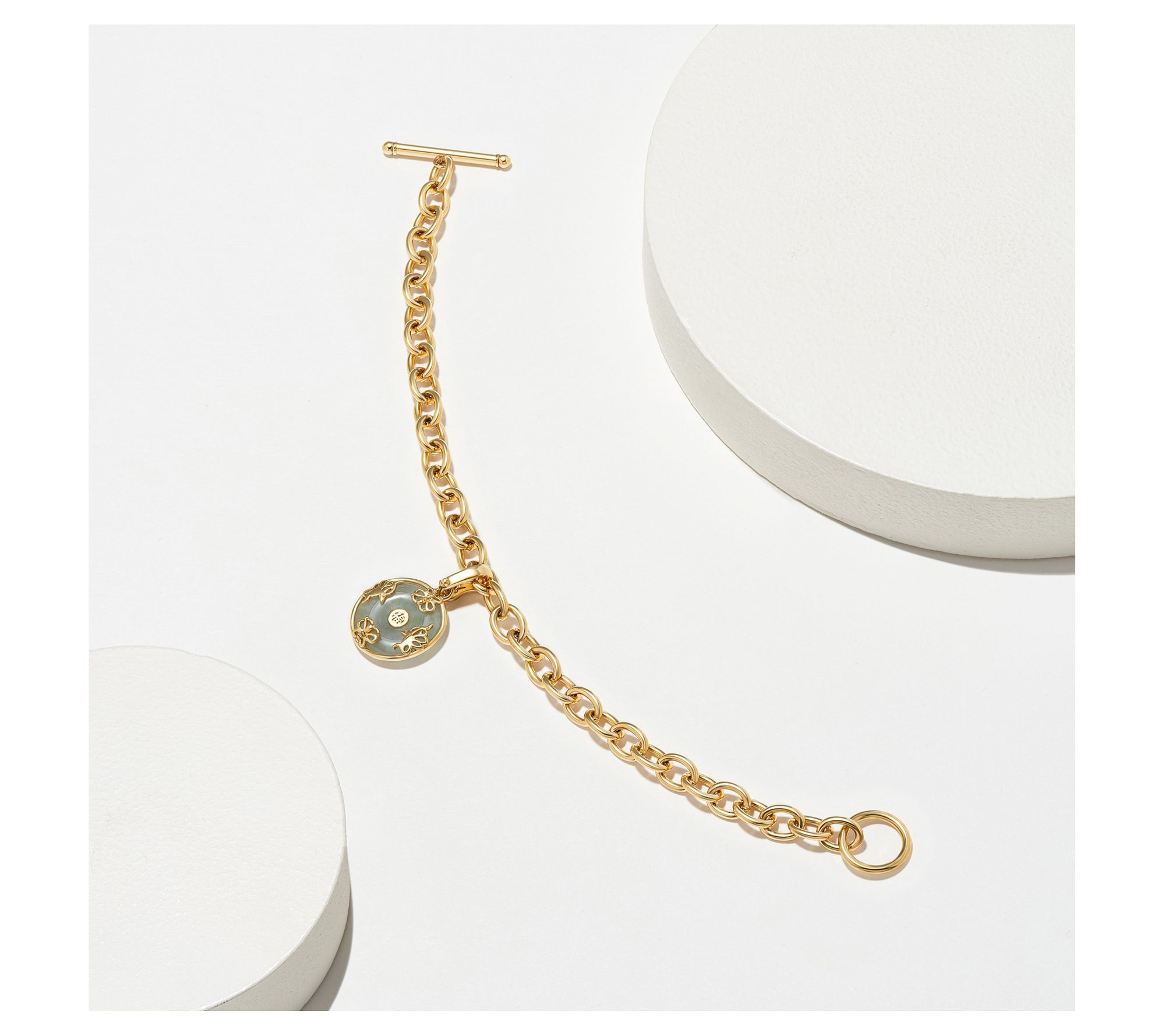 18K Gold Plated Jade Charm Toggle Bracelet - QVC.com