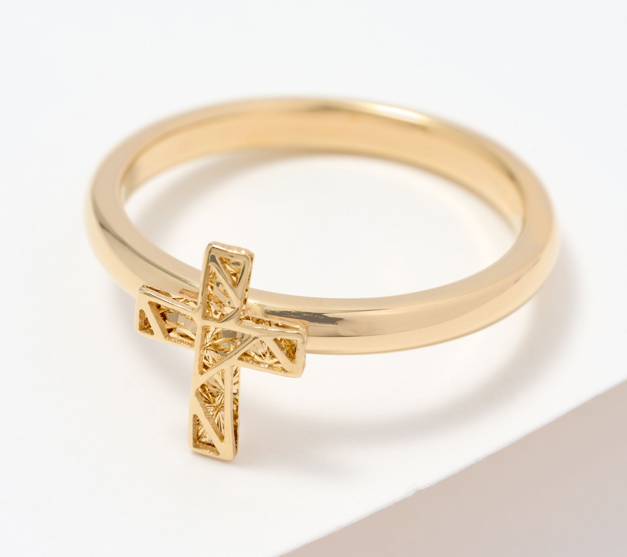 "As Is" EternaGold Diamond-Cut Cross Ring, 14K Gold - QVC.com