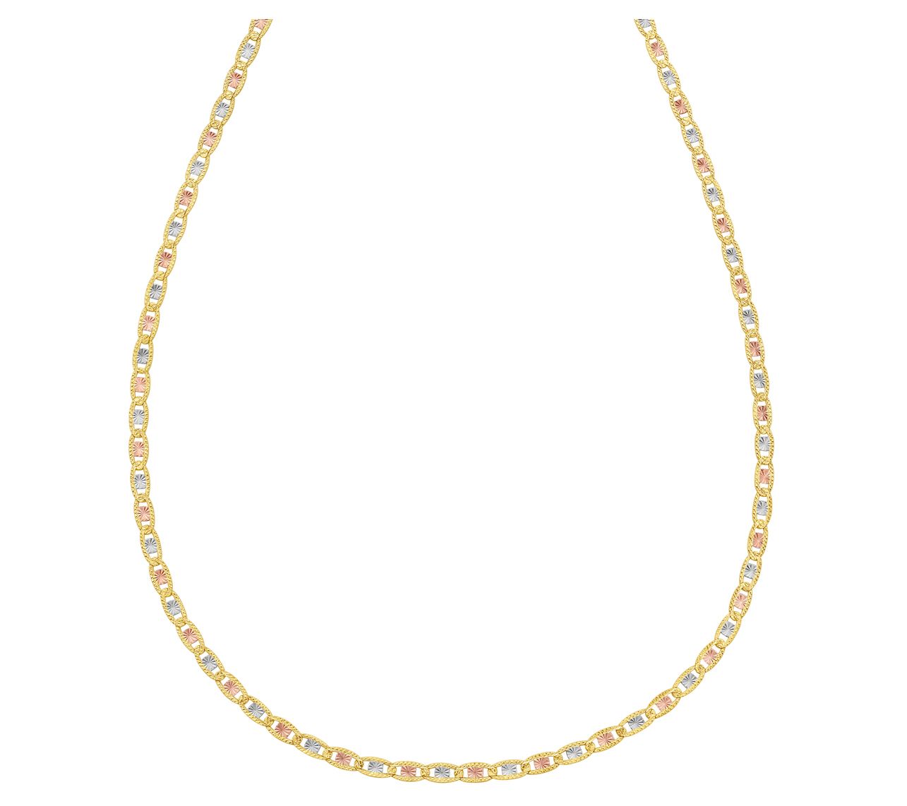 Tri-Color Diamond-Cut Valentino Chain 18" Necklace, 14K Gold - QVC.com