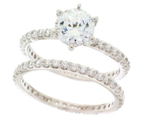 Epiphany Platinum Clad Diamonique 100-Facet 2-pc. Ring Set - QVC.com