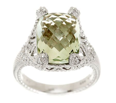 Judith Ripka Sterling 9.10ct Celedon Quartz Cushion Cut Cocktail Ring ...