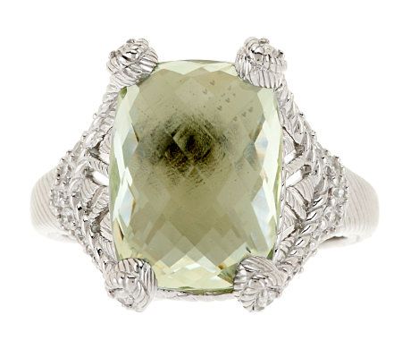 Judith Ripka Sterling 9.10ct Celedon Quartz Cushion Cut Cocktail Ring ...