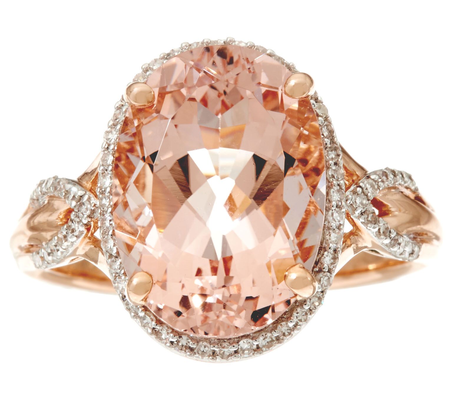 "As Is" Oval Morganite and Diamond Ring, 14K Gold 5.00ct - QVC.com