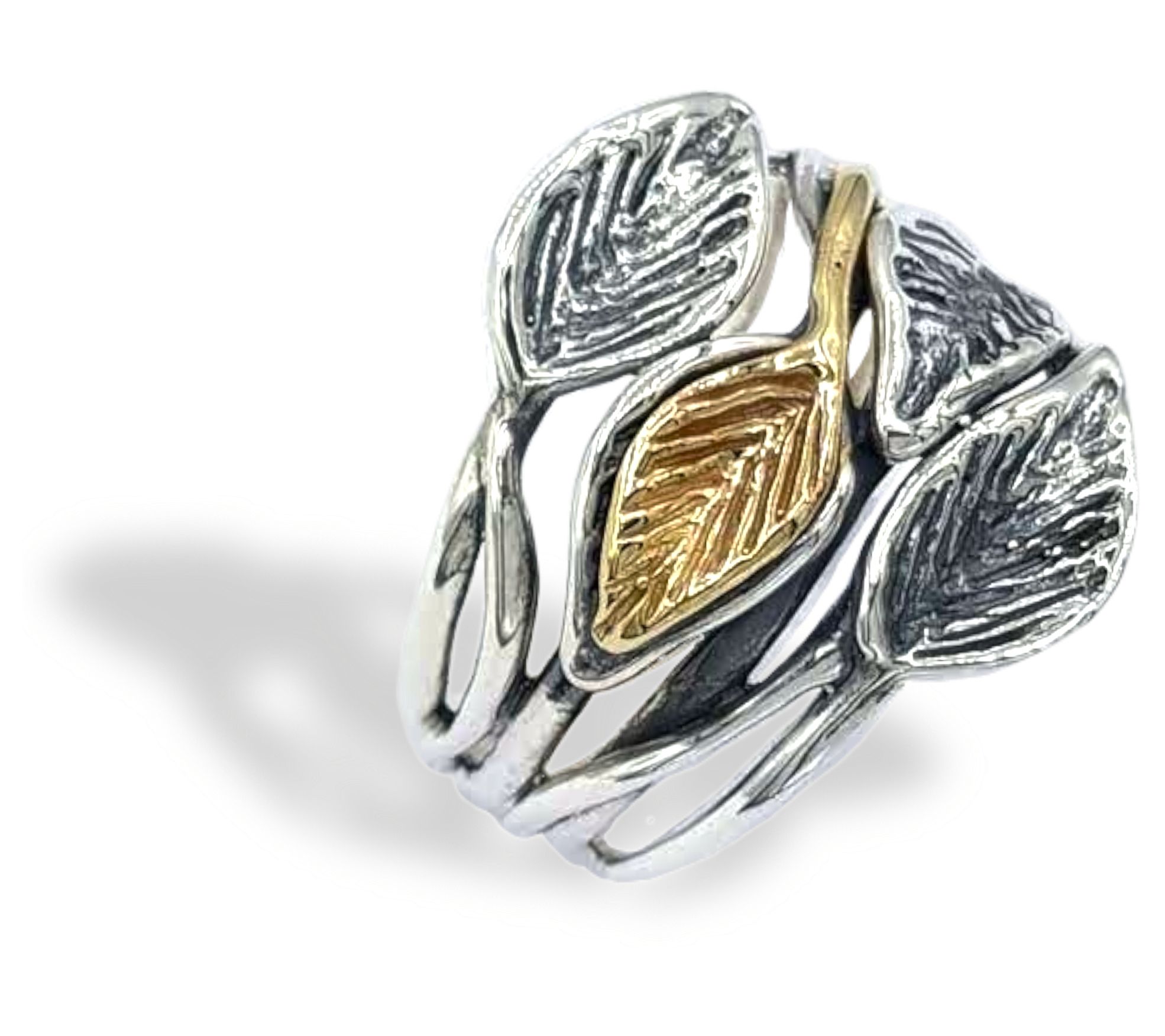 Hagit Sterling Silver and 14K Gold Foliage Ring - QVC.com