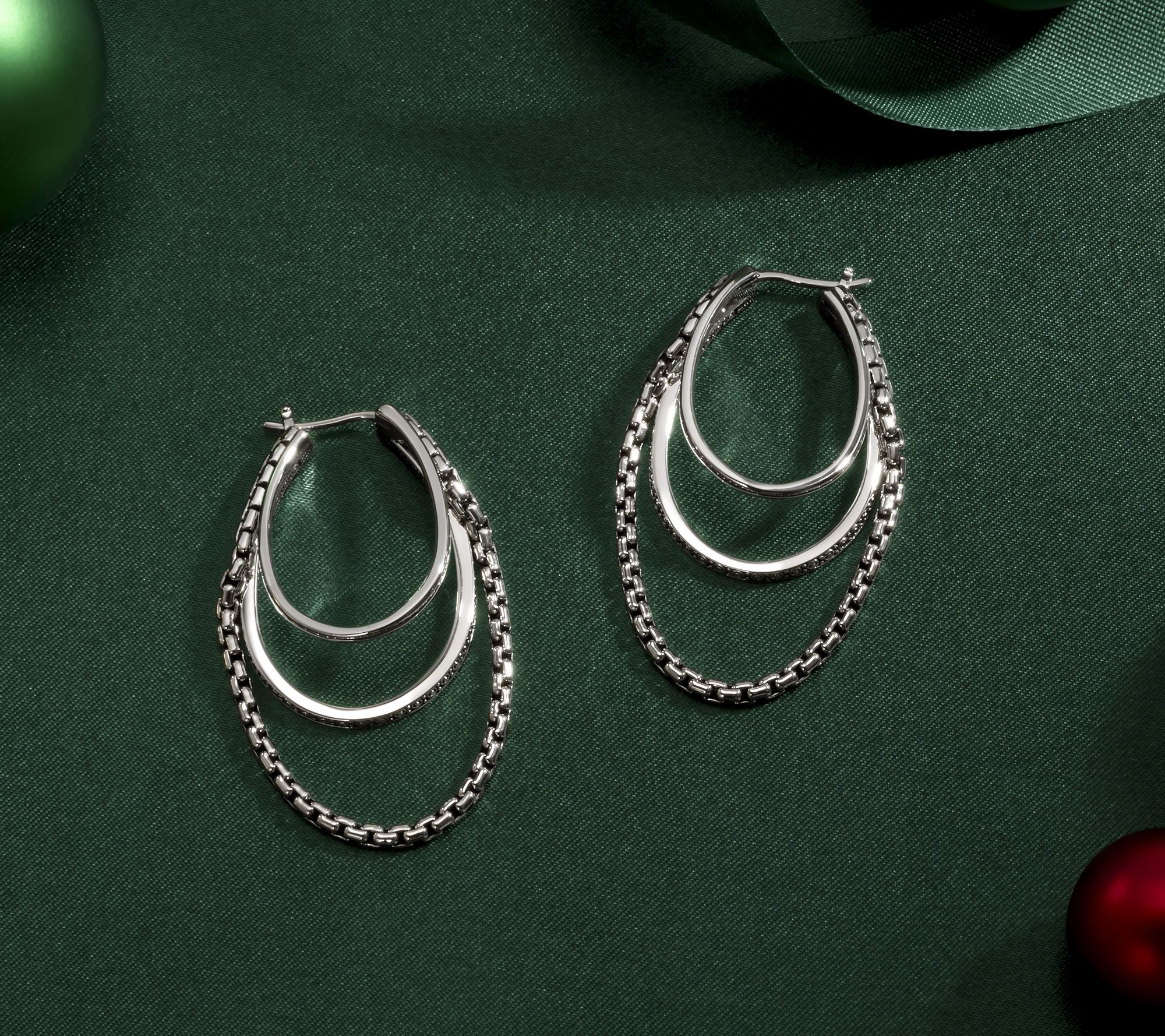 "As Is" JAI Sterling Silver Carved Triple Hoop Earrings - QVC.com