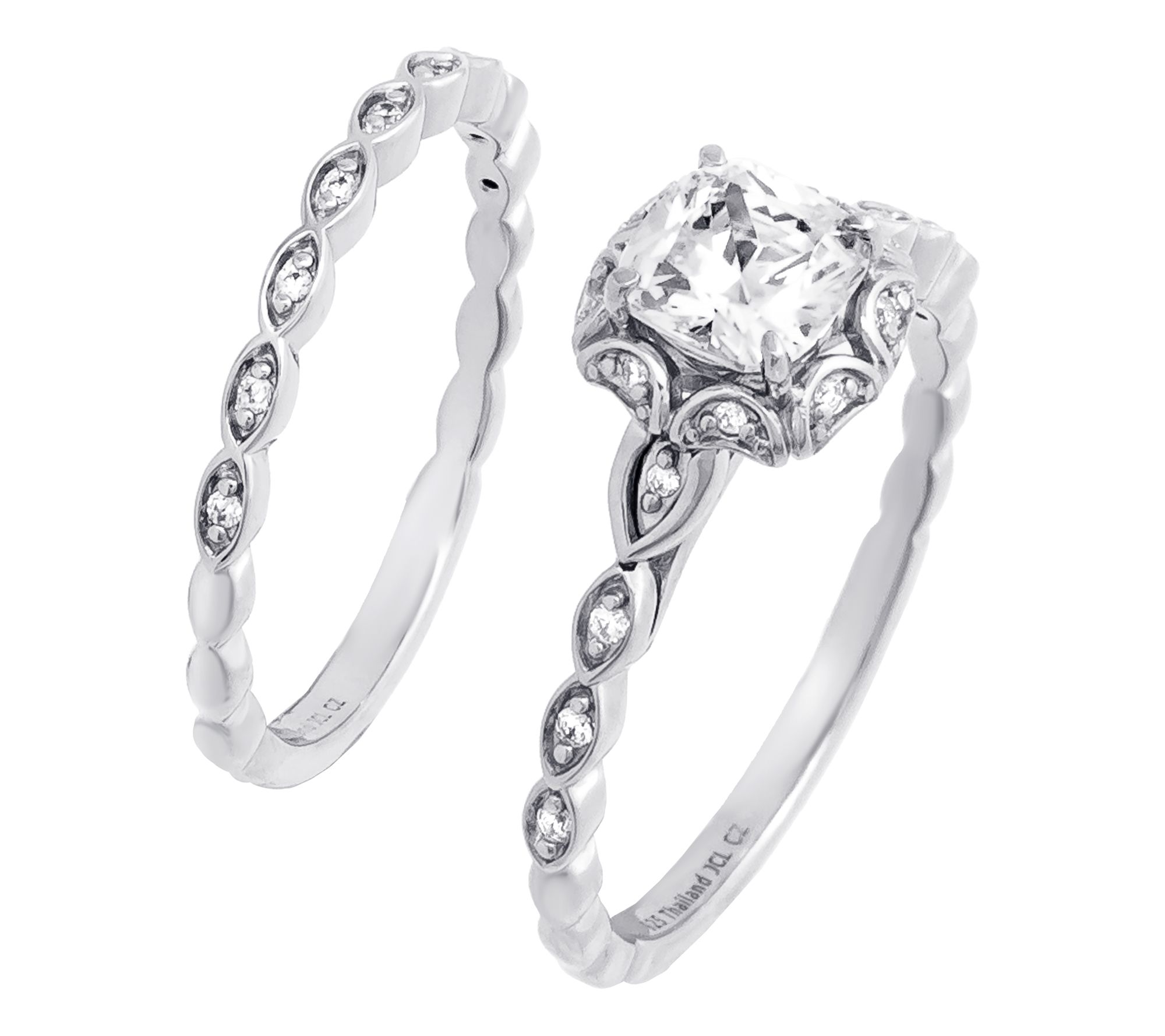 Diamonique 2-Piece Bridal Set Ring, Sterling Silver - QVC.com