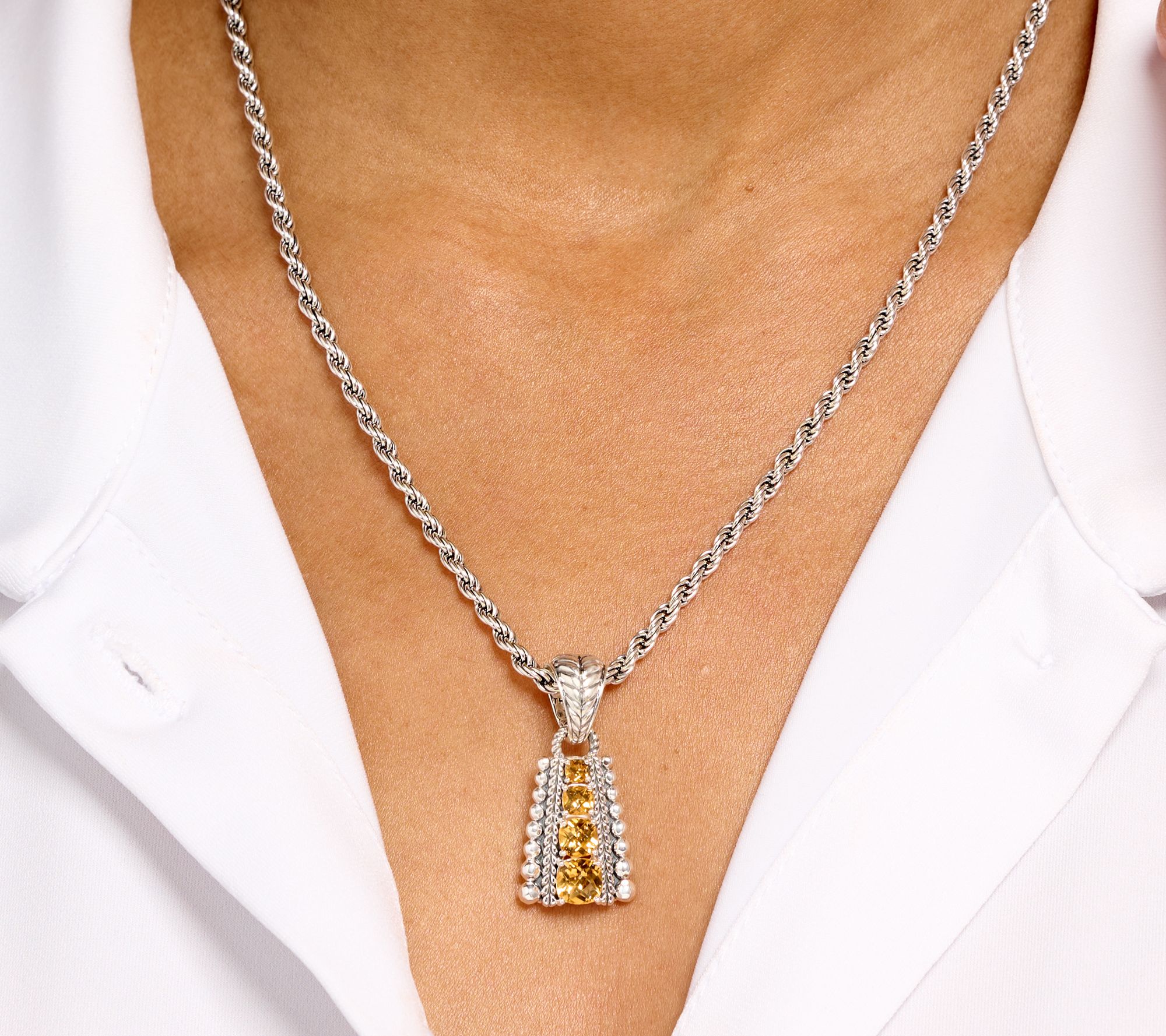 JAI Sterling Silver Gemstone and Hammered Bead Enhancer - QVC.com