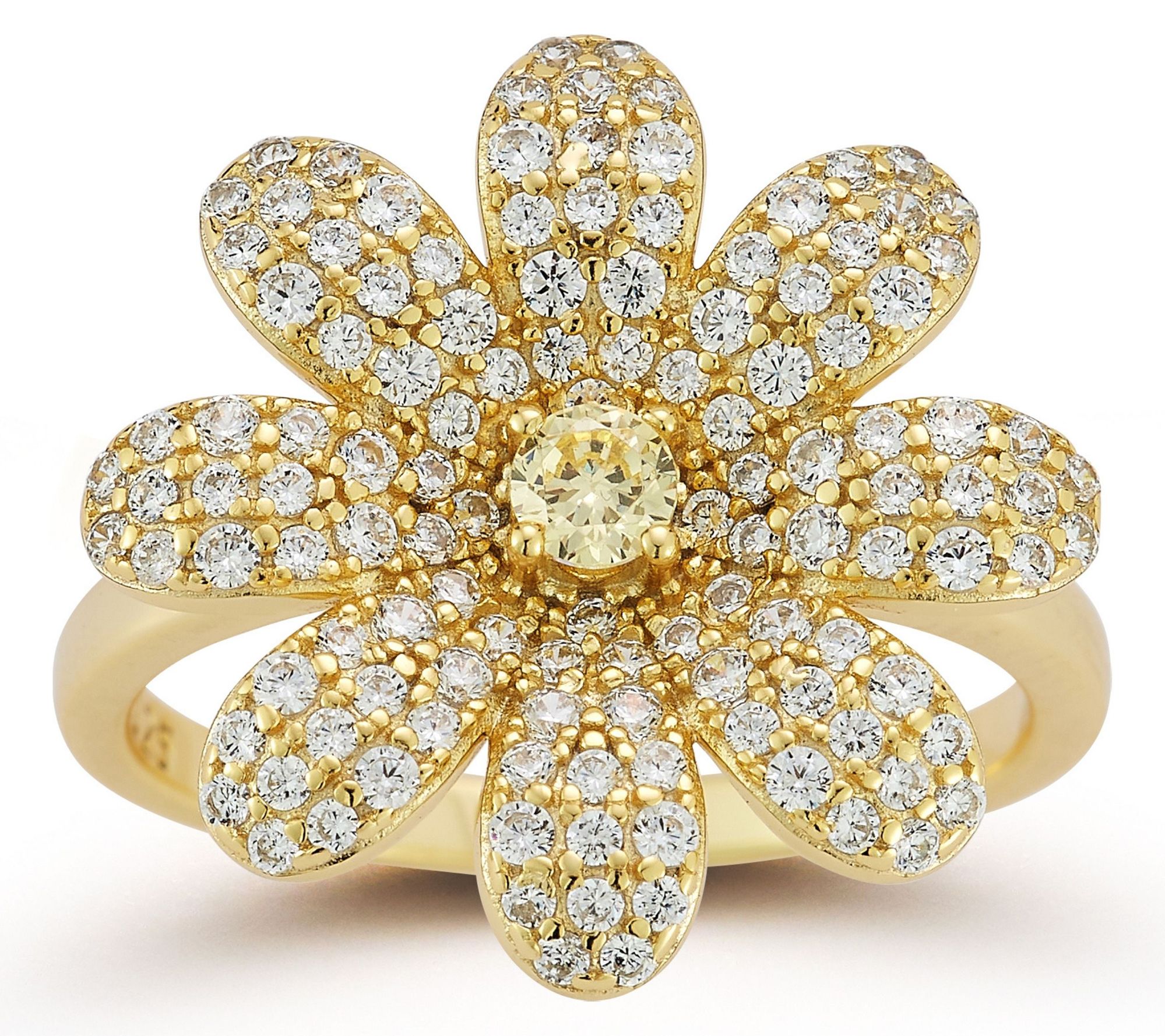 Rachel Zoe Pave Flower Cocktail Ring, Sterling - QVC.com