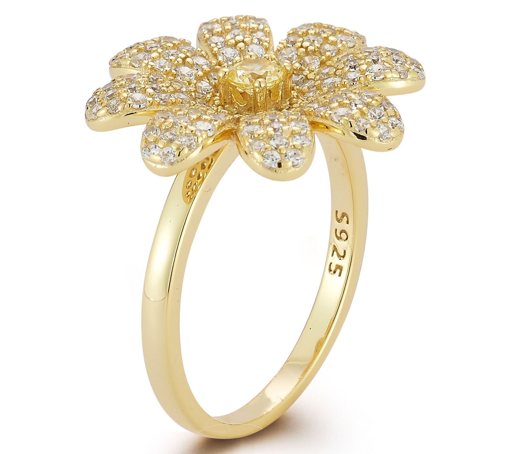 Rachel Zoe Pave Flower Cocktail Ring, Sterling - QVC.com
