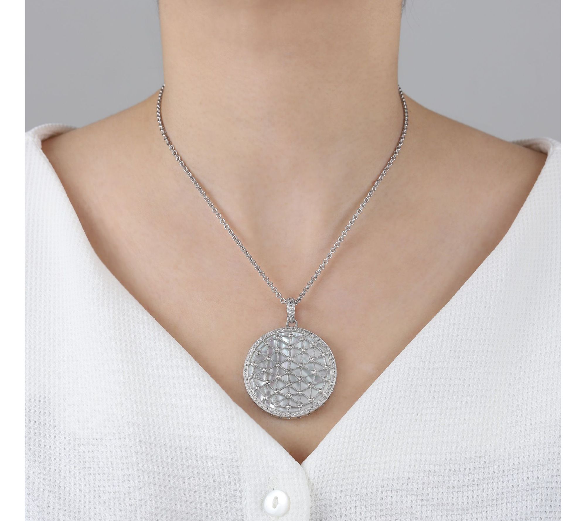 Dallas Prince Sterling Marcasite & Mother of Pearl Necklace - QVC.com