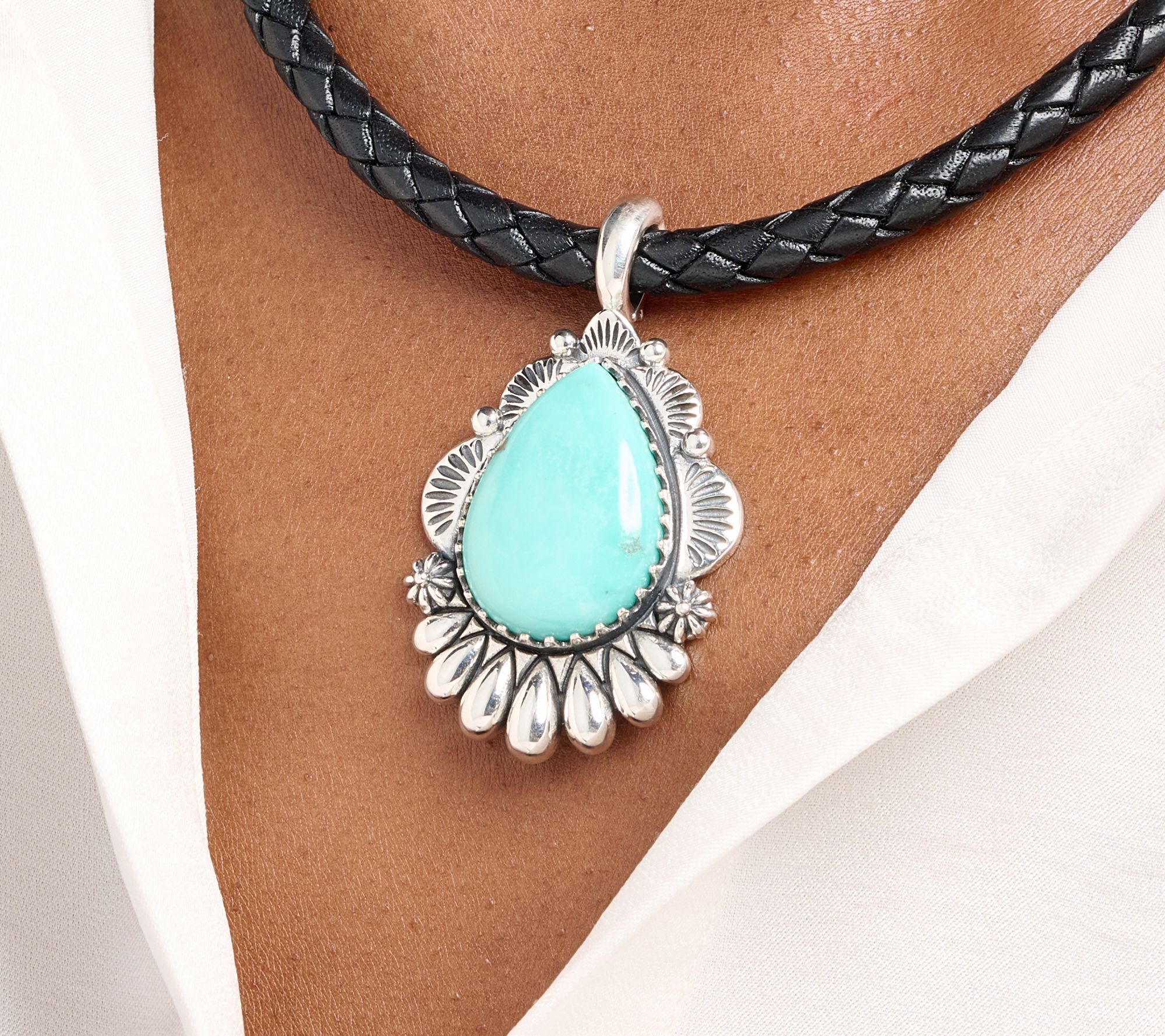 American West Sterling Silver Pear Kingman Turquoise Enhancer - QVC.com