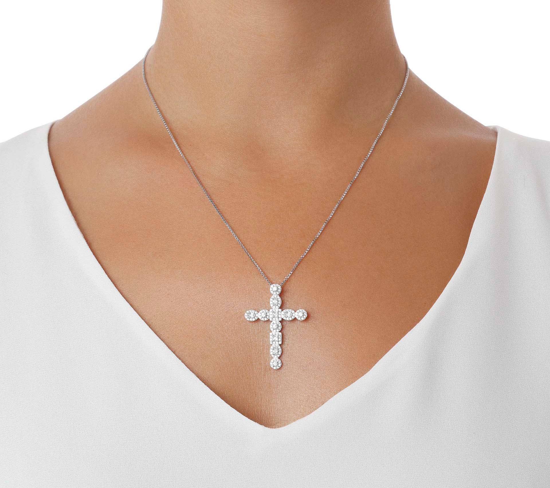Diamonique 1.50 cttw Cross Pendant w/ Chain, Sterling Silver - QVC.com
