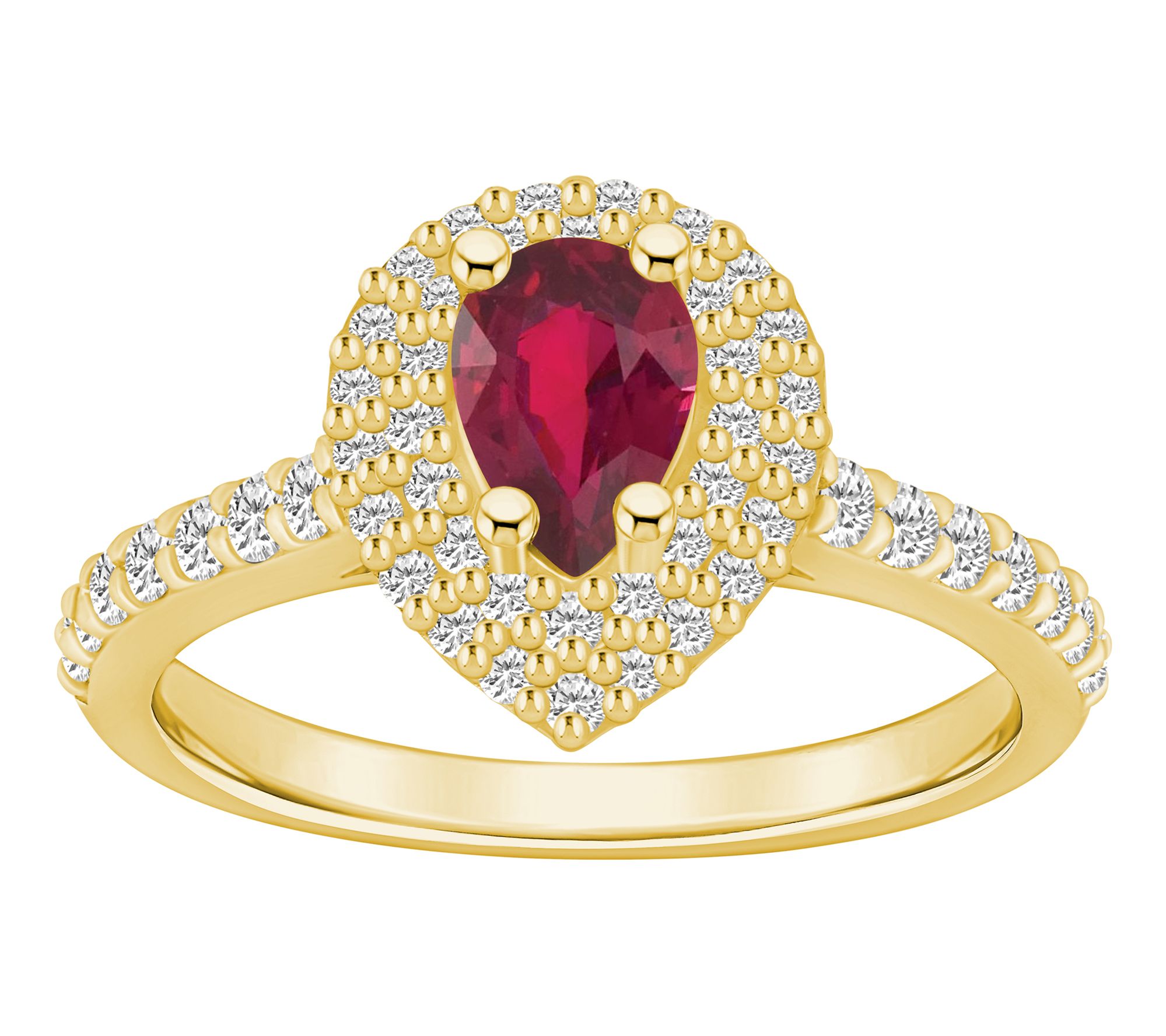 Affinity Gems Pear Ruby & Double Diamond Halo Ring, 14K Gold - QVC.com
