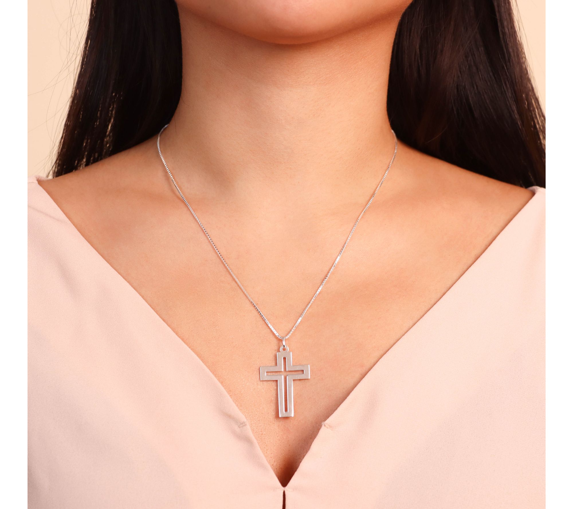 Ultrafine 950 Silver Polished Cross Pendant w/Necklace - QVC.com