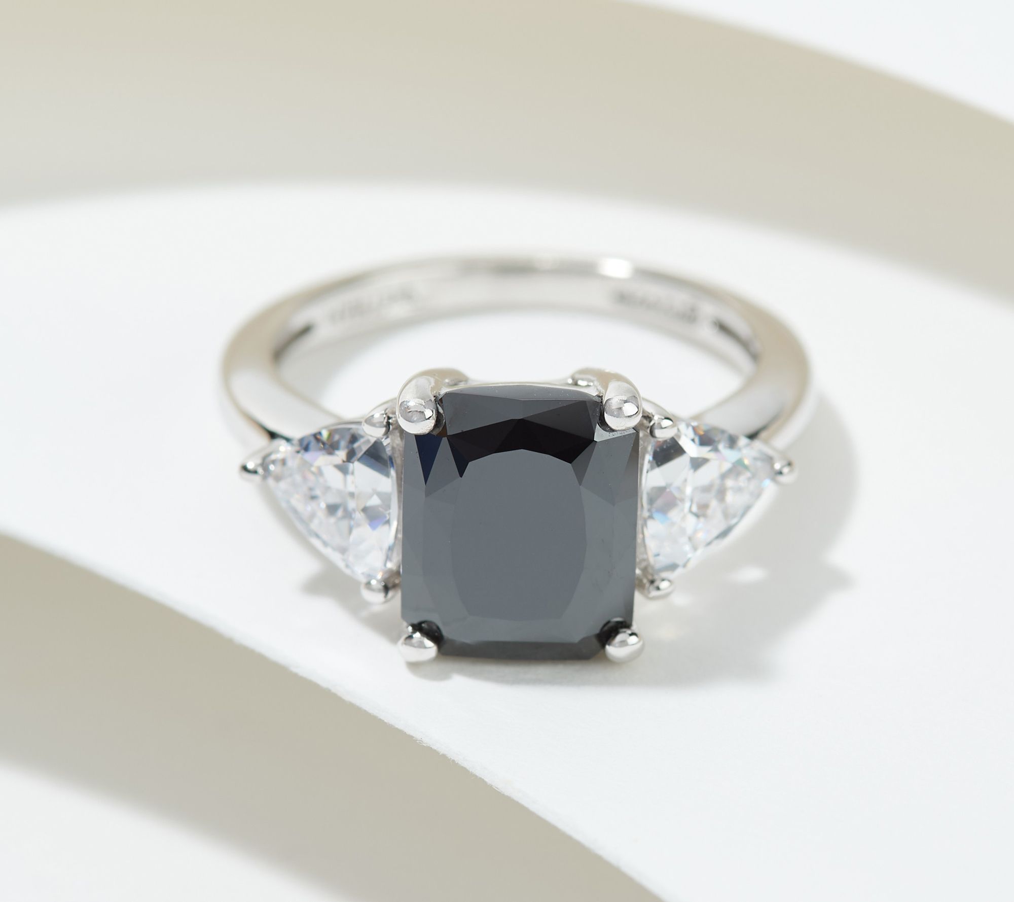 "As Is" Diamonique x Amy Stran Black Emerald Cut Ring Plat. Clad - QVC.com