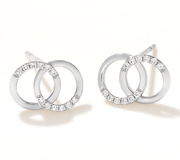 Affinity Diamonds Double Circle Stud Earrings,14K White Gold - QVC.com
