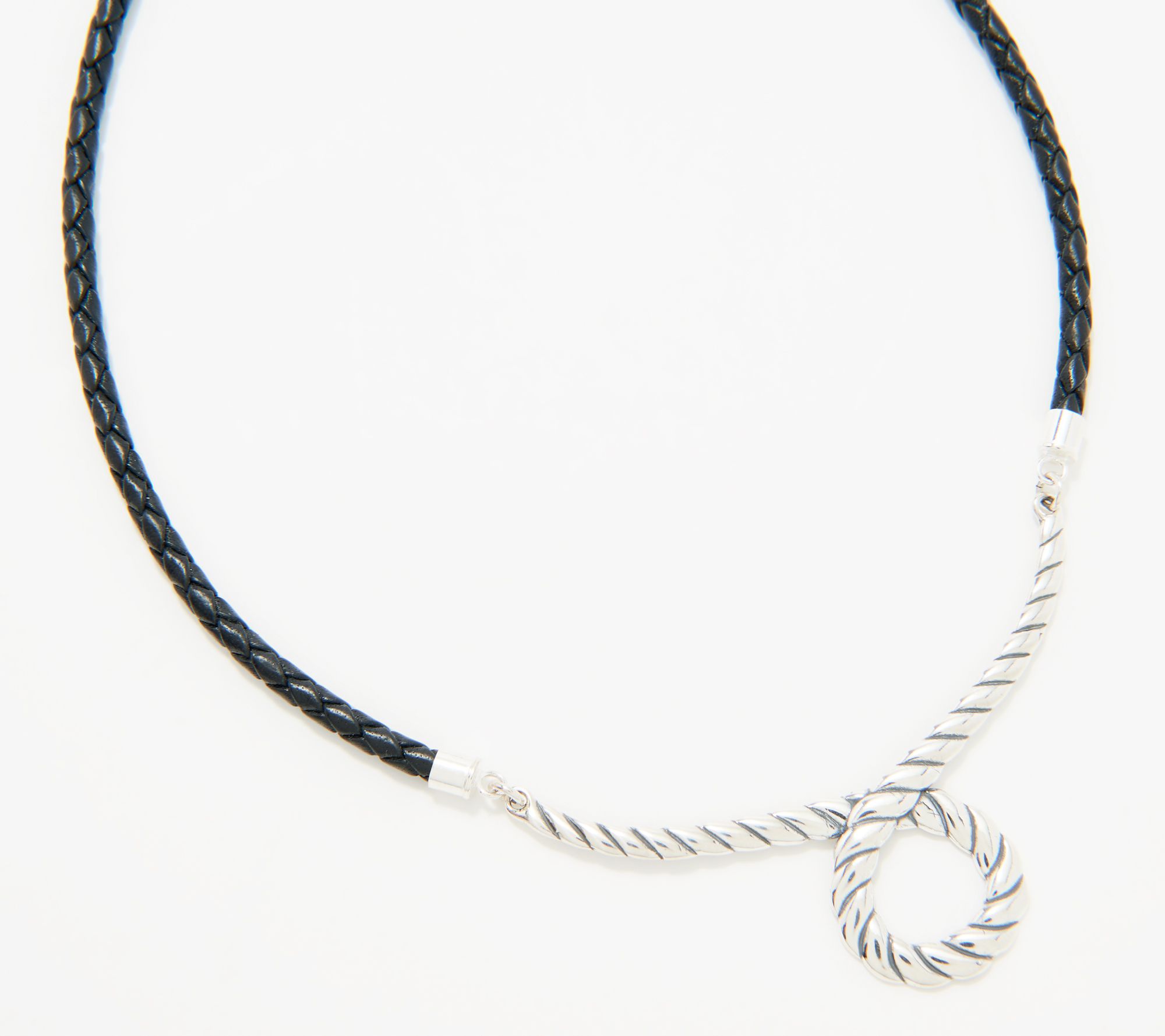 "As Is" American West Sterling Silver Leather Lasso Rope Necklace - QVC.com
