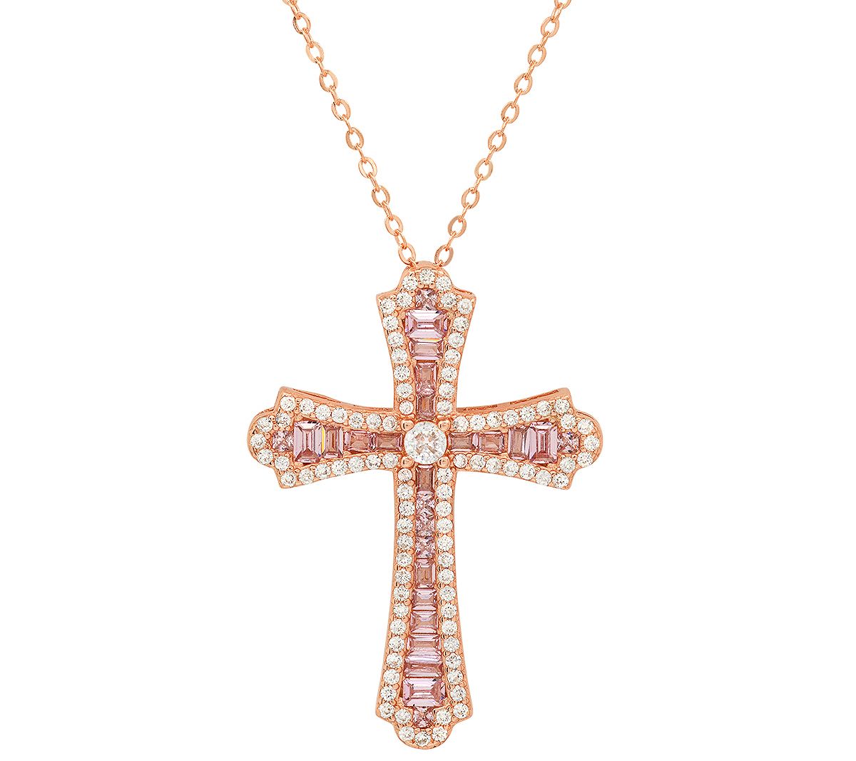 Sterling Silver Pave Cross Pendant with Chain - QVC.com