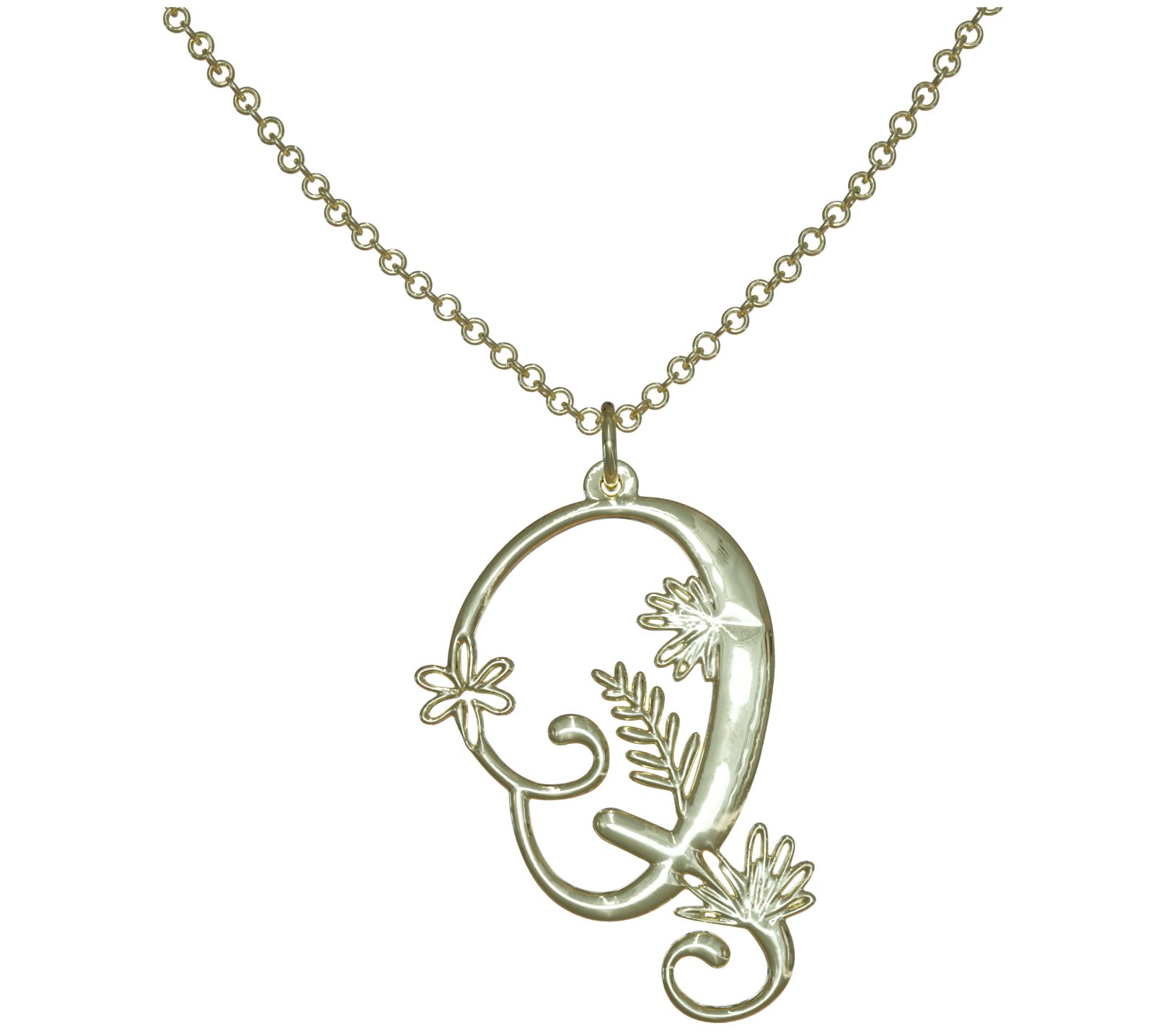 14K Gold Plated Botanist Bouquet Initial Pendant w/ Chain - QVC.com