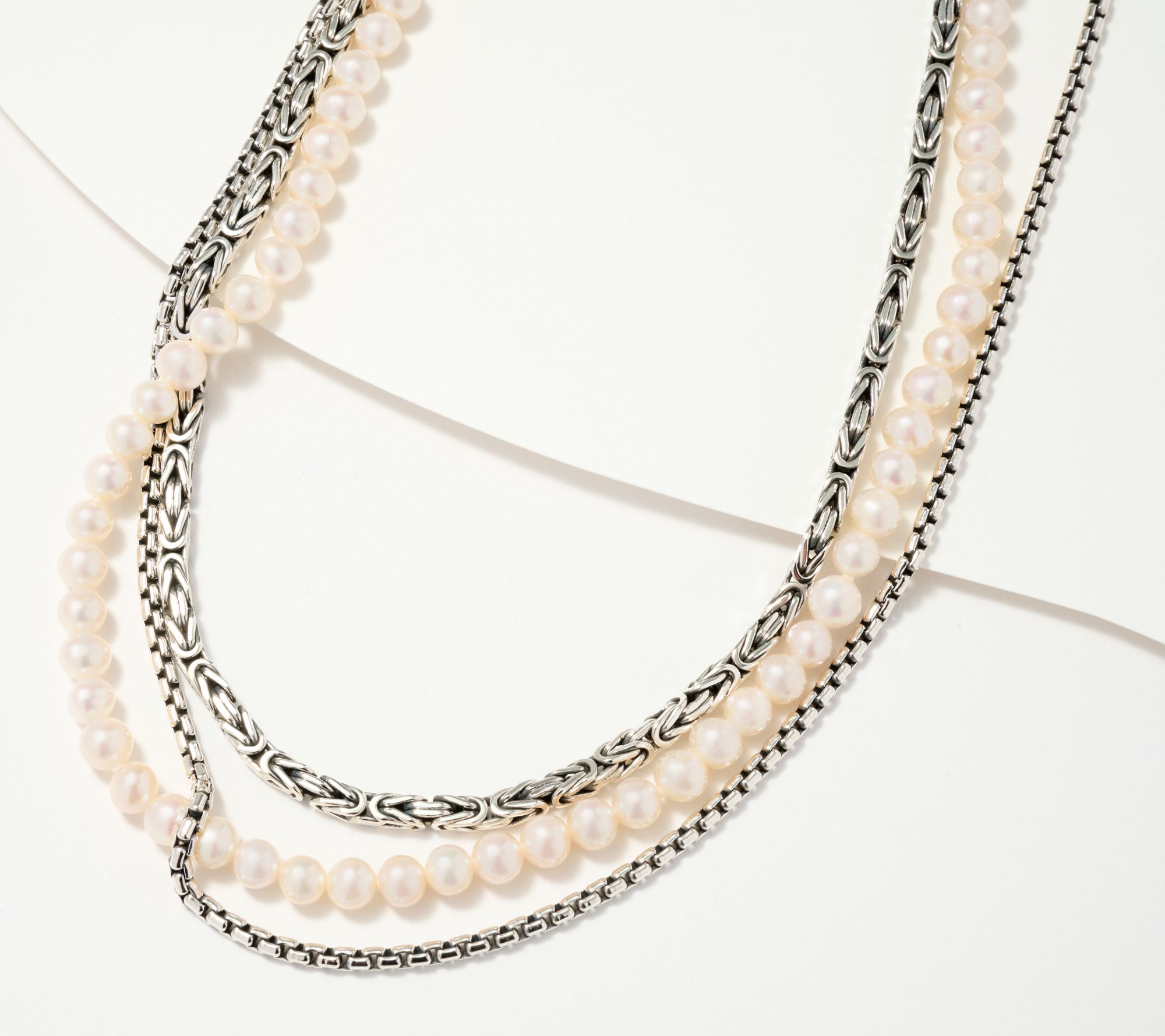 "As Is" JAI Byzantine, Box Chain & Cultured Pearl Necklace, Sterl - QVC.com
