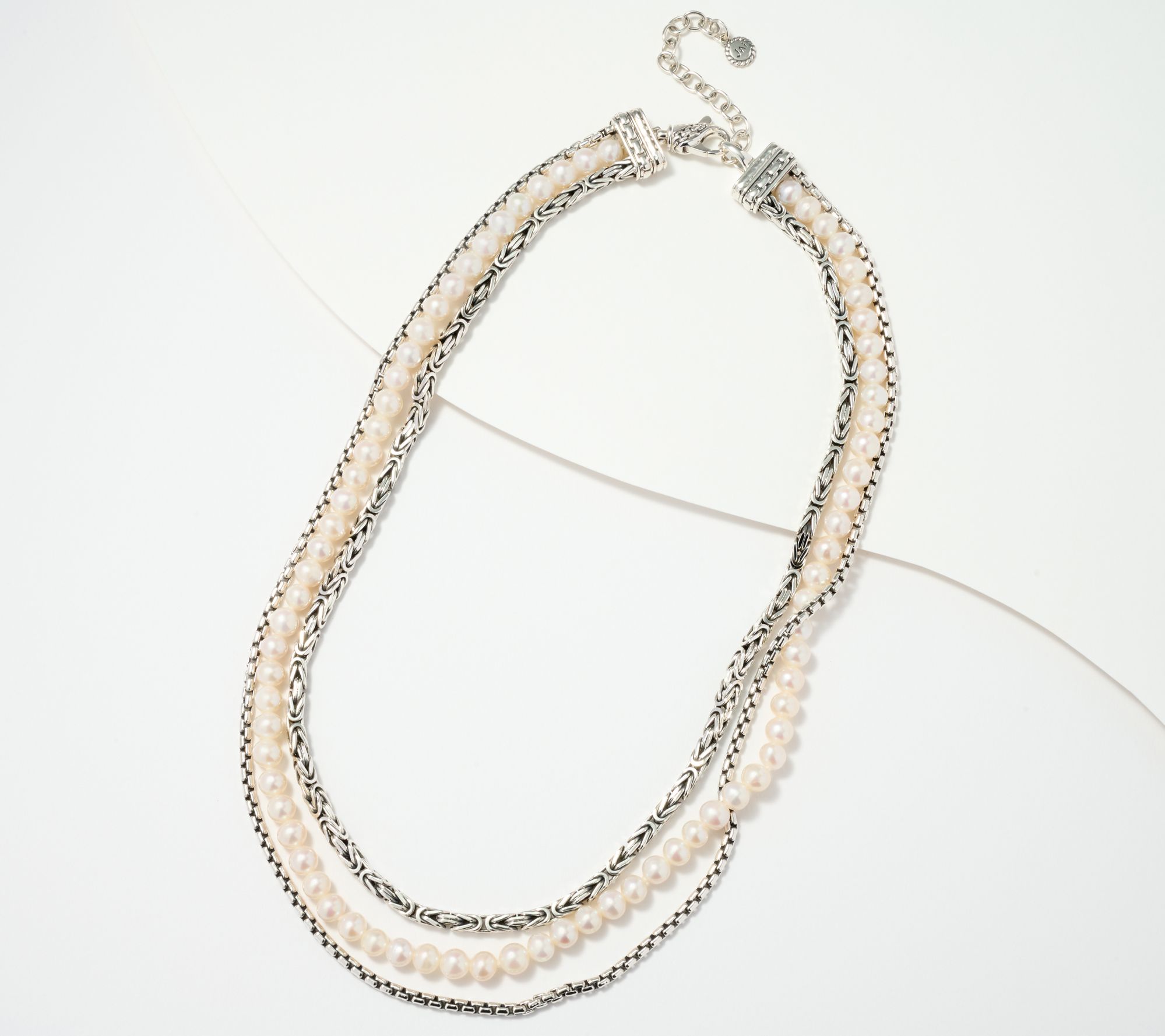 "As Is" JAI Byzantine, Box Chain & Cultured Pearl Necklace, Sterl - QVC.com