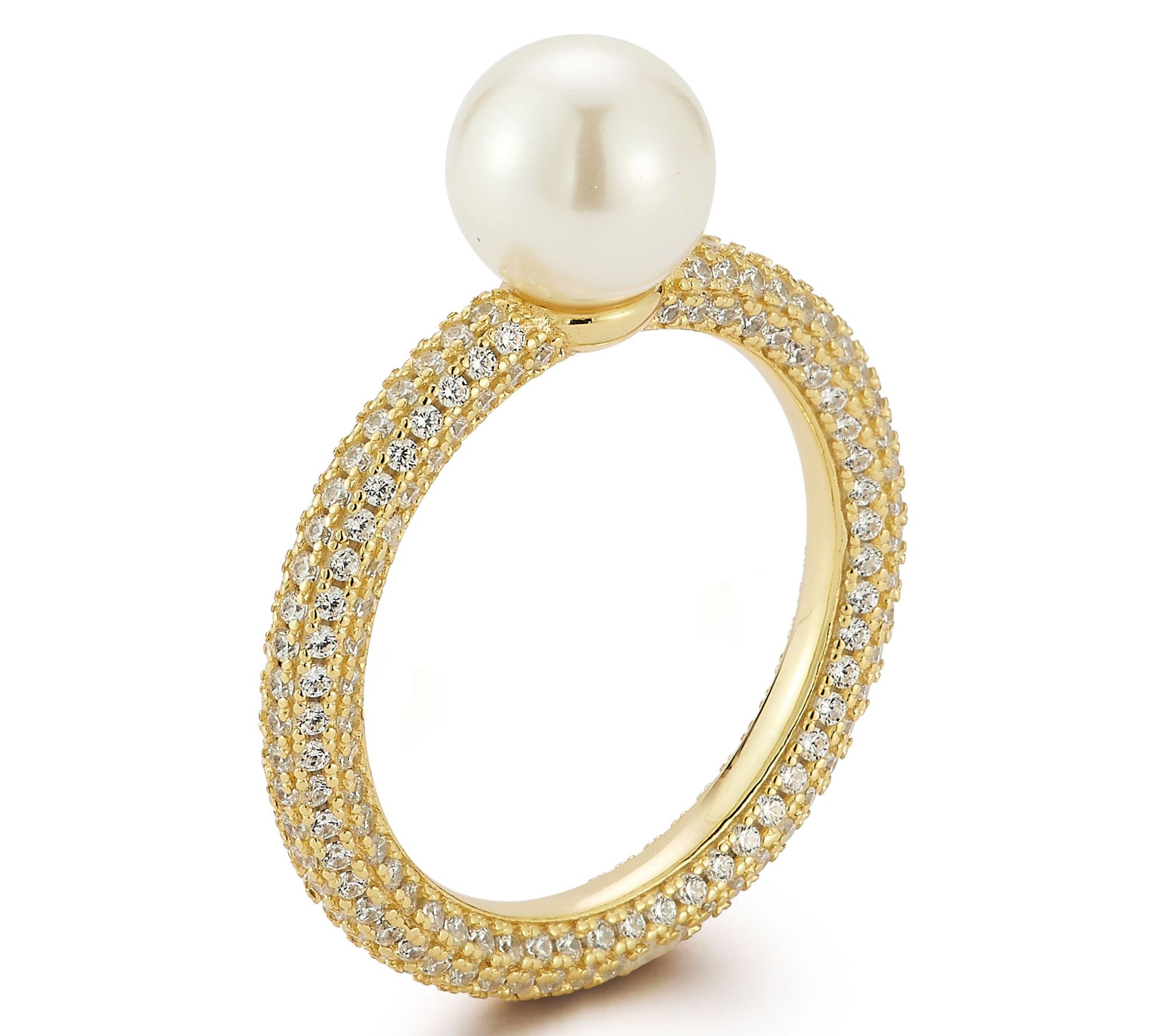 Rachel Zoe Cultured Pearl Pave Cocktail Ring, Sterling - QVC.com