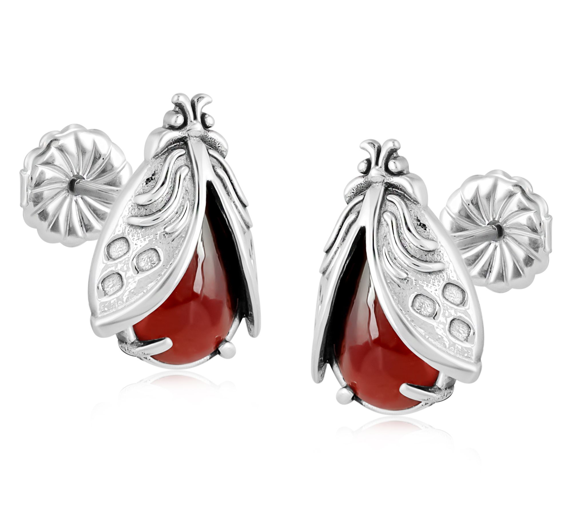 American West Sterling Ladybug Gemstone Stud Earrings - QVC.com