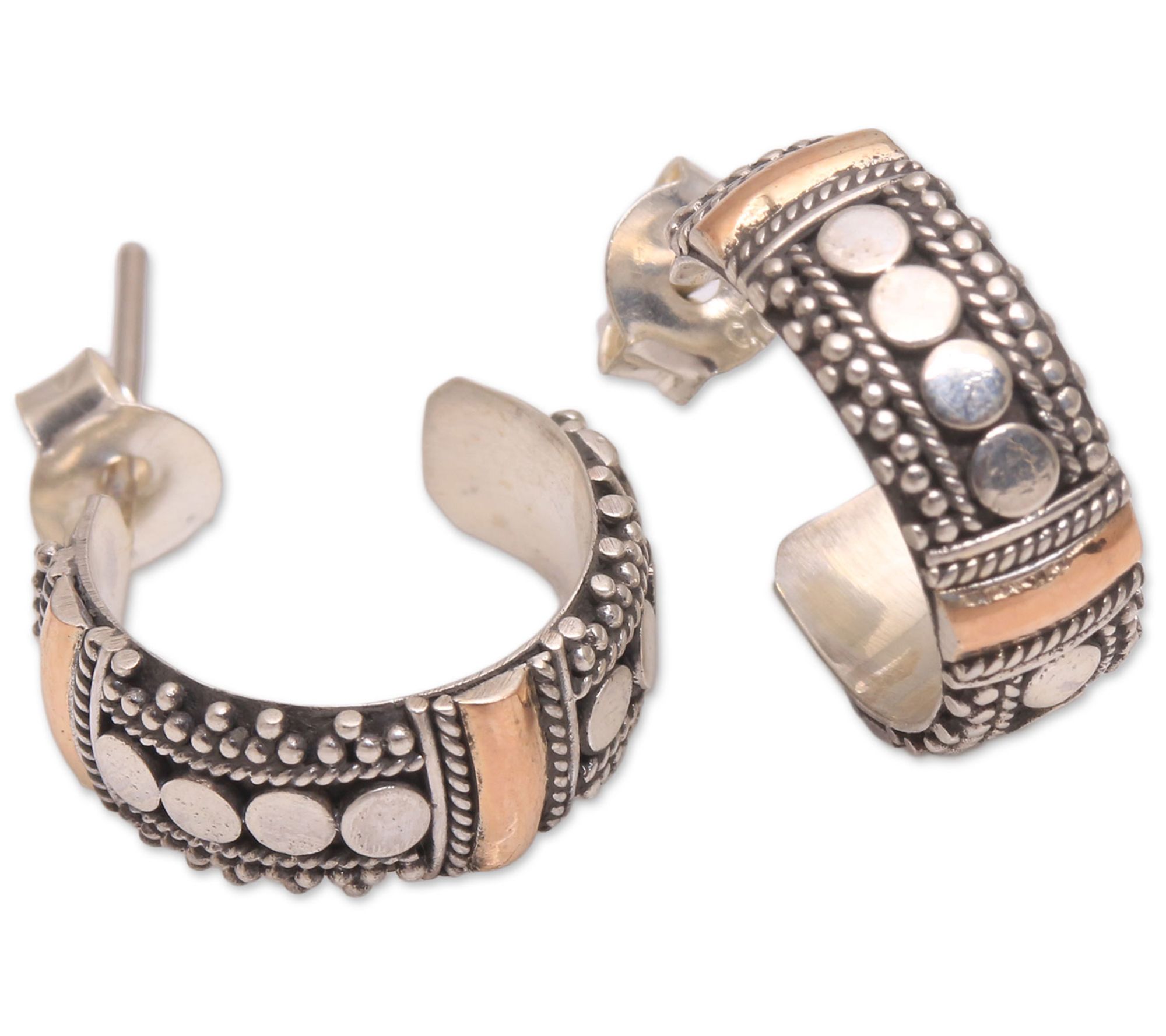 Novica Artisan Crafted Two-Tone Dotted Hoop Ear ings - QVC.com