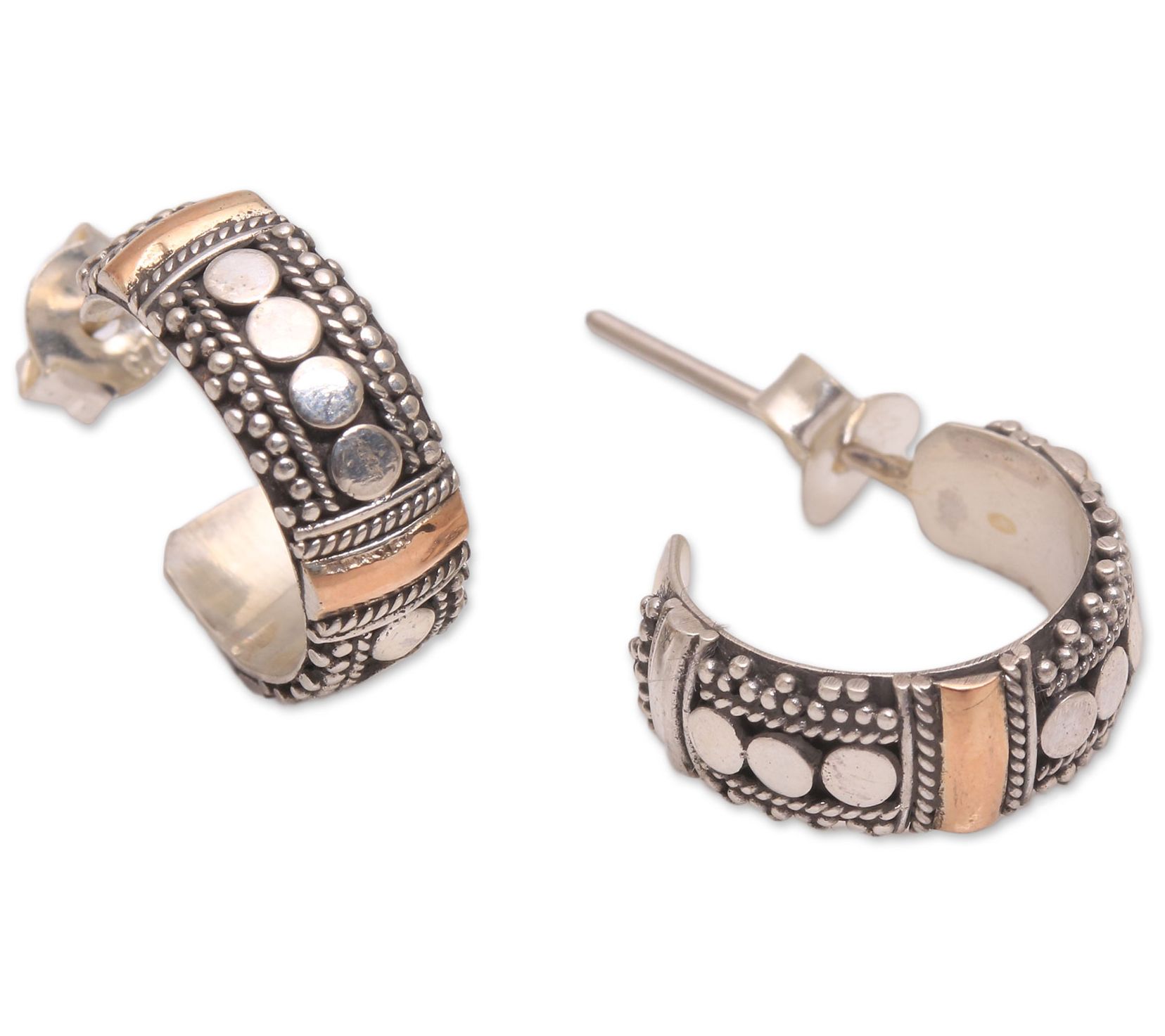 Novica Artisan Crafted Two-Tone Dotted Hoop Ear ings - QVC.com