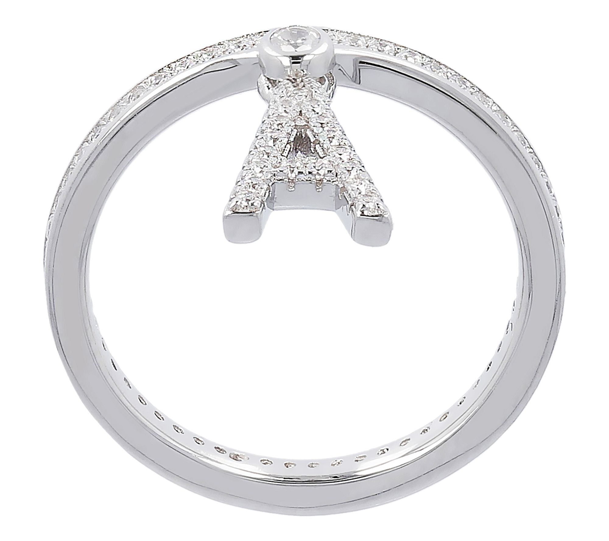 Diamonique Pave Initial Charm Ring, Sterling Silver - QVC.com