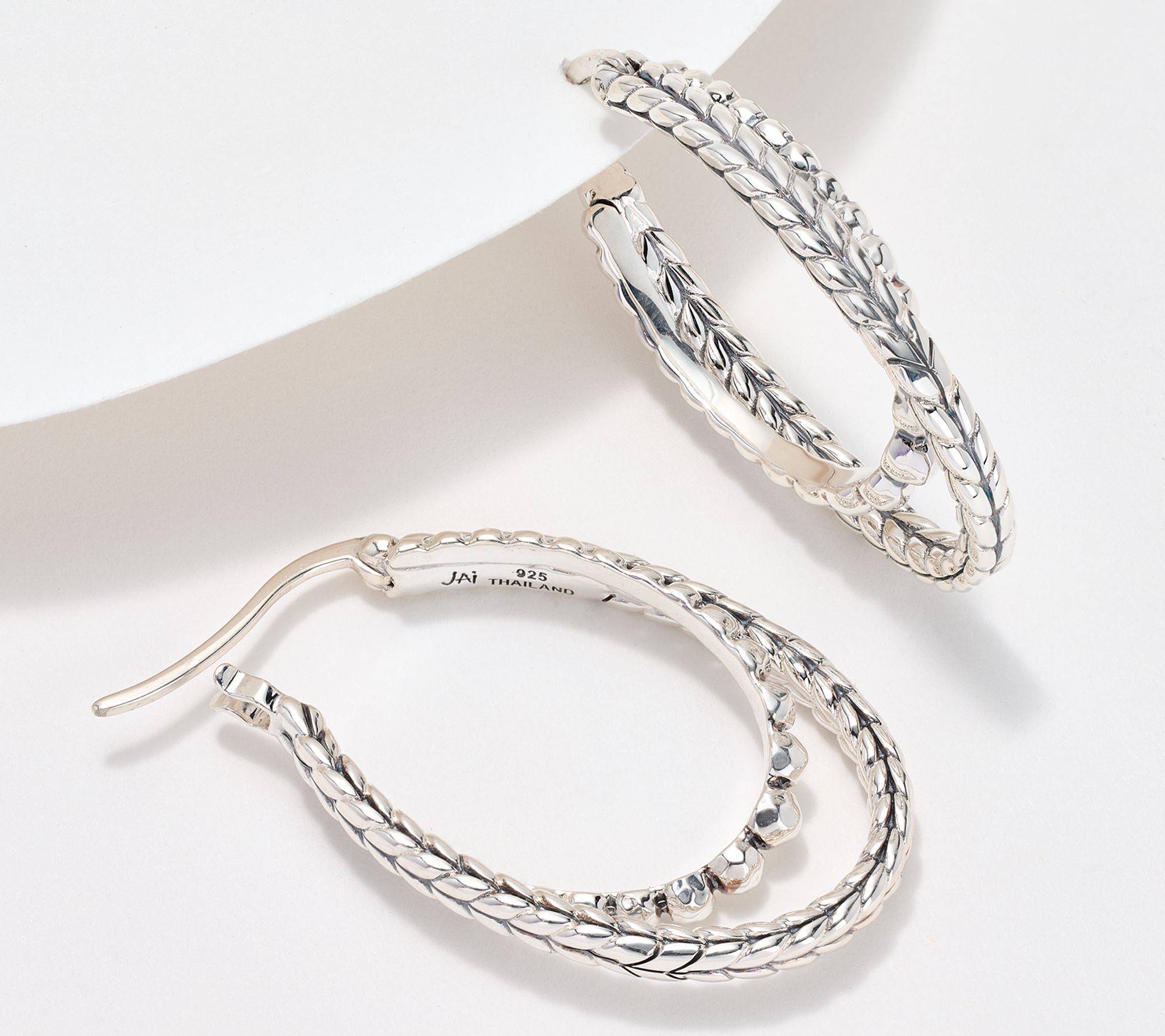 JAI Sterling Silver Hammered Bead & Basketweave 1" Hoops - QVC.com