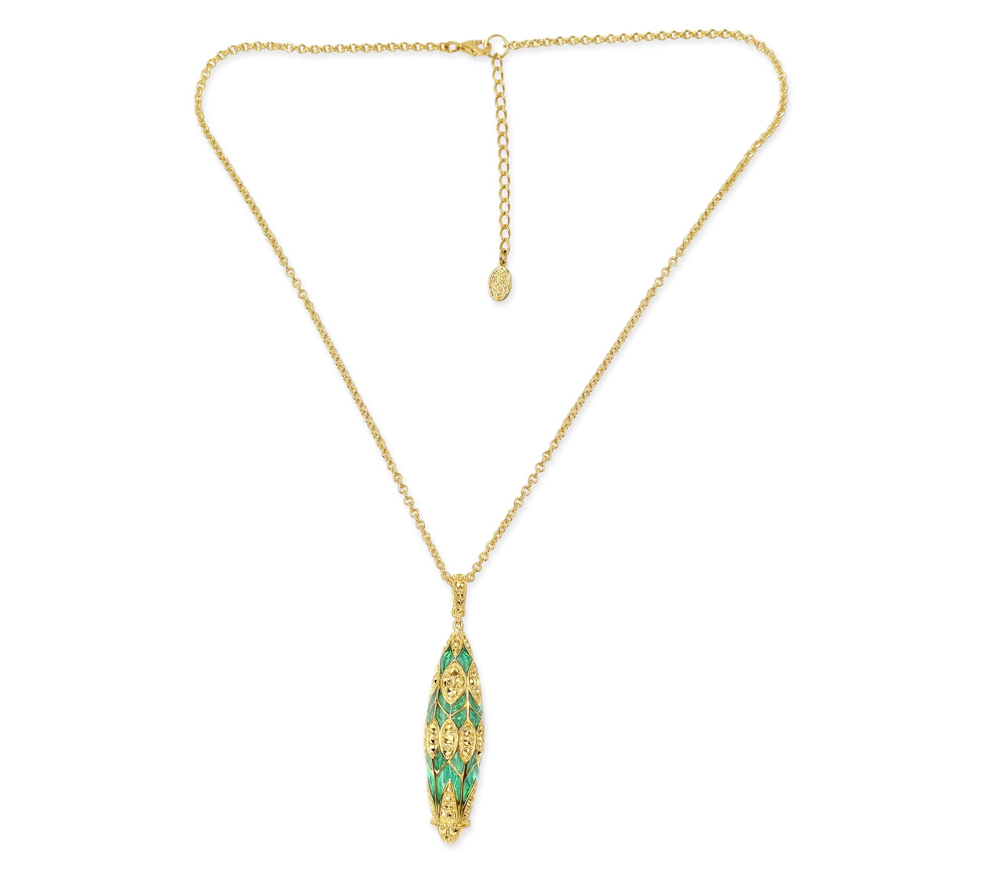 Dallas Prince 14K Gold Clad Marcasite & EnamelMosaic Pendant - QVC.com